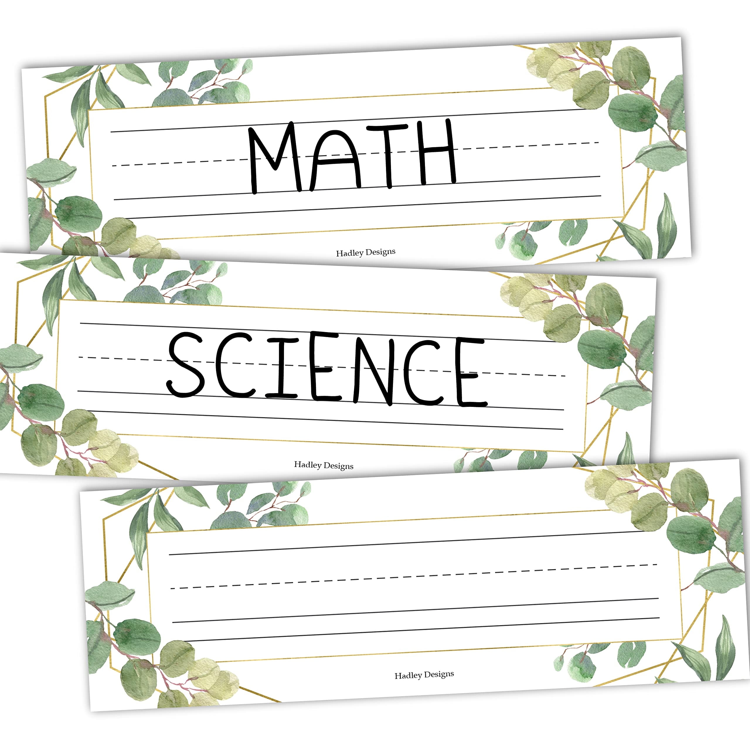 Teacher Name Plates for Desks, 25 Pack Greenery Themed, 3x9 Inch ...