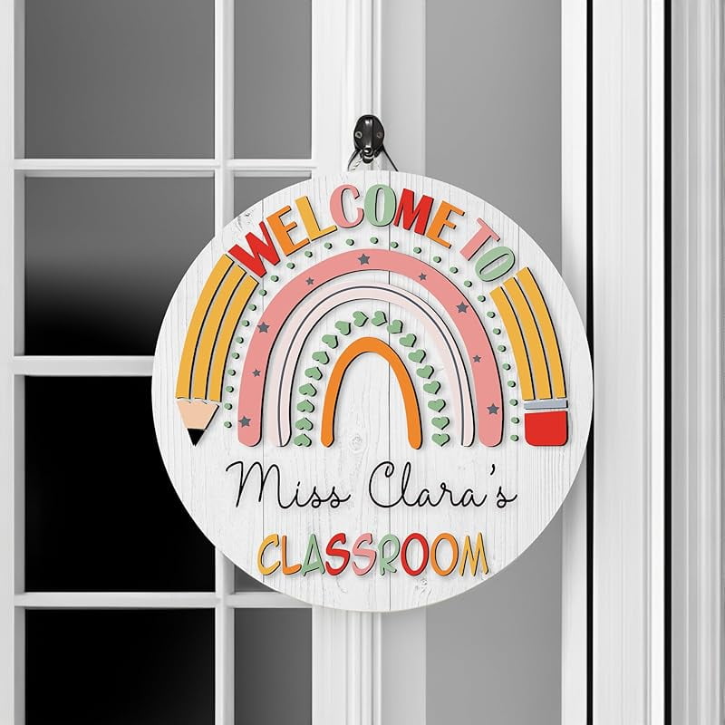 Teacher Name Sign Welcome Sign Wooden Hanging Plaque 8" 12" 14 ...