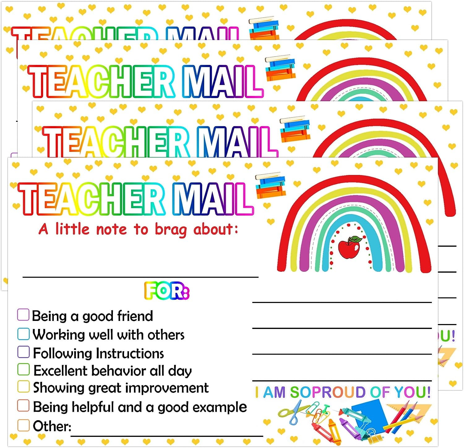 50Pcs 4√ó6in Classroom Reward Cards - Teacher Notes, Good Behavior ...