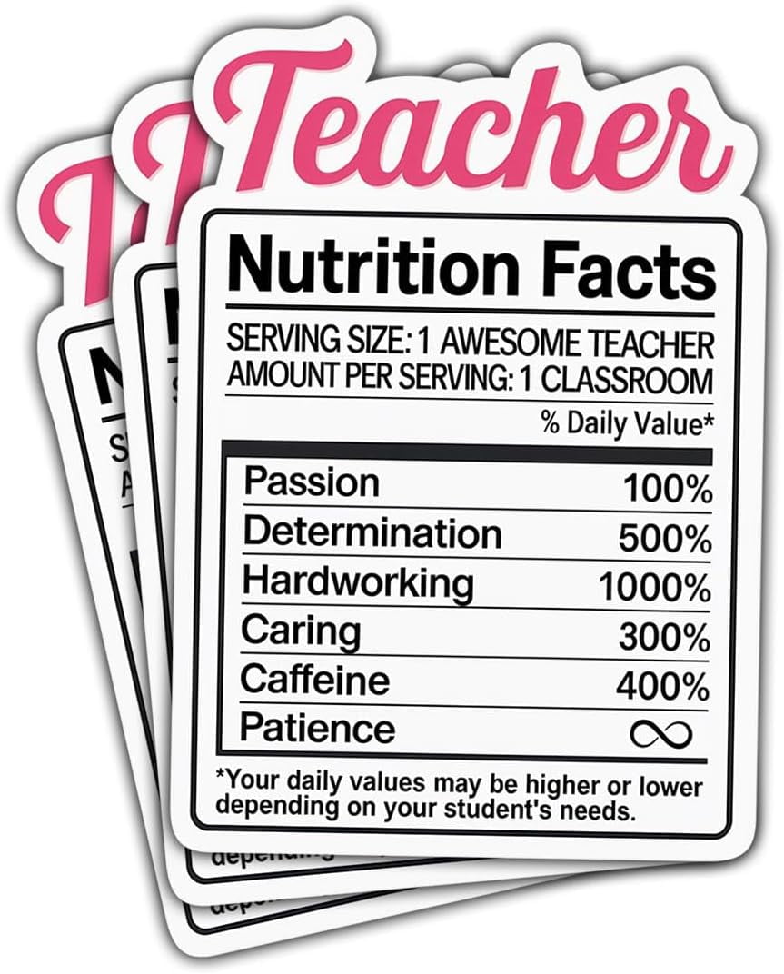 Teacher Nutrition Facts Sticker, Funny Teacher Sticker, Nutrition Facts ...