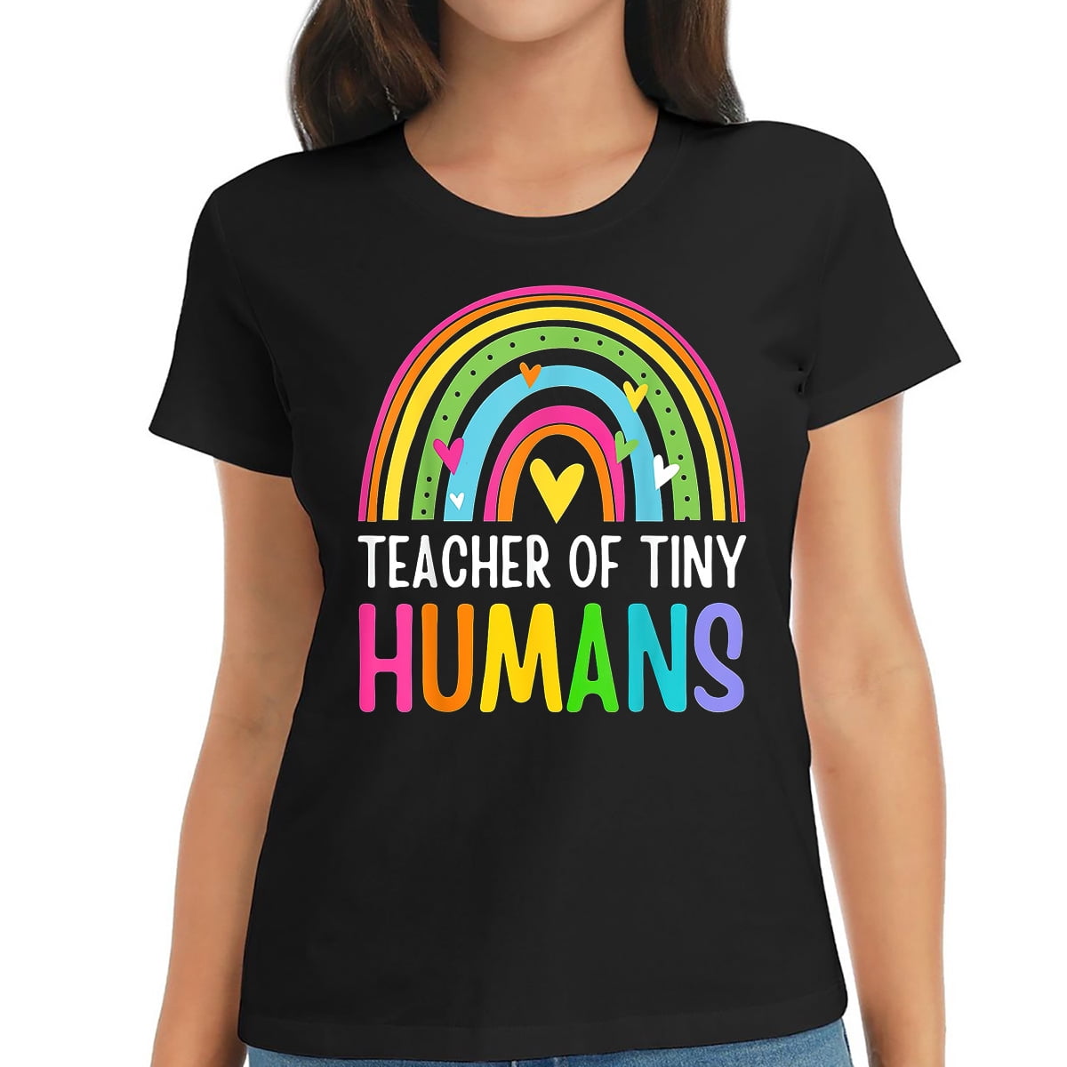 Teacher Of Tiny Humans Fun Kindergarten Prek Teacher Rainbow T-Shirt ...