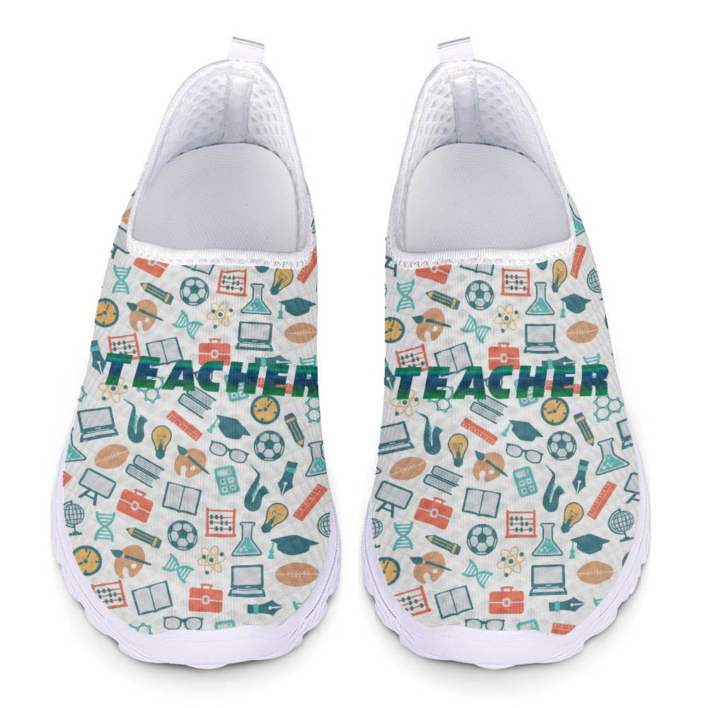 Teacher Pattern Female Loafers Womans Slip on Flats Large Size Shoes for Women Shoes Summer Mesh ...