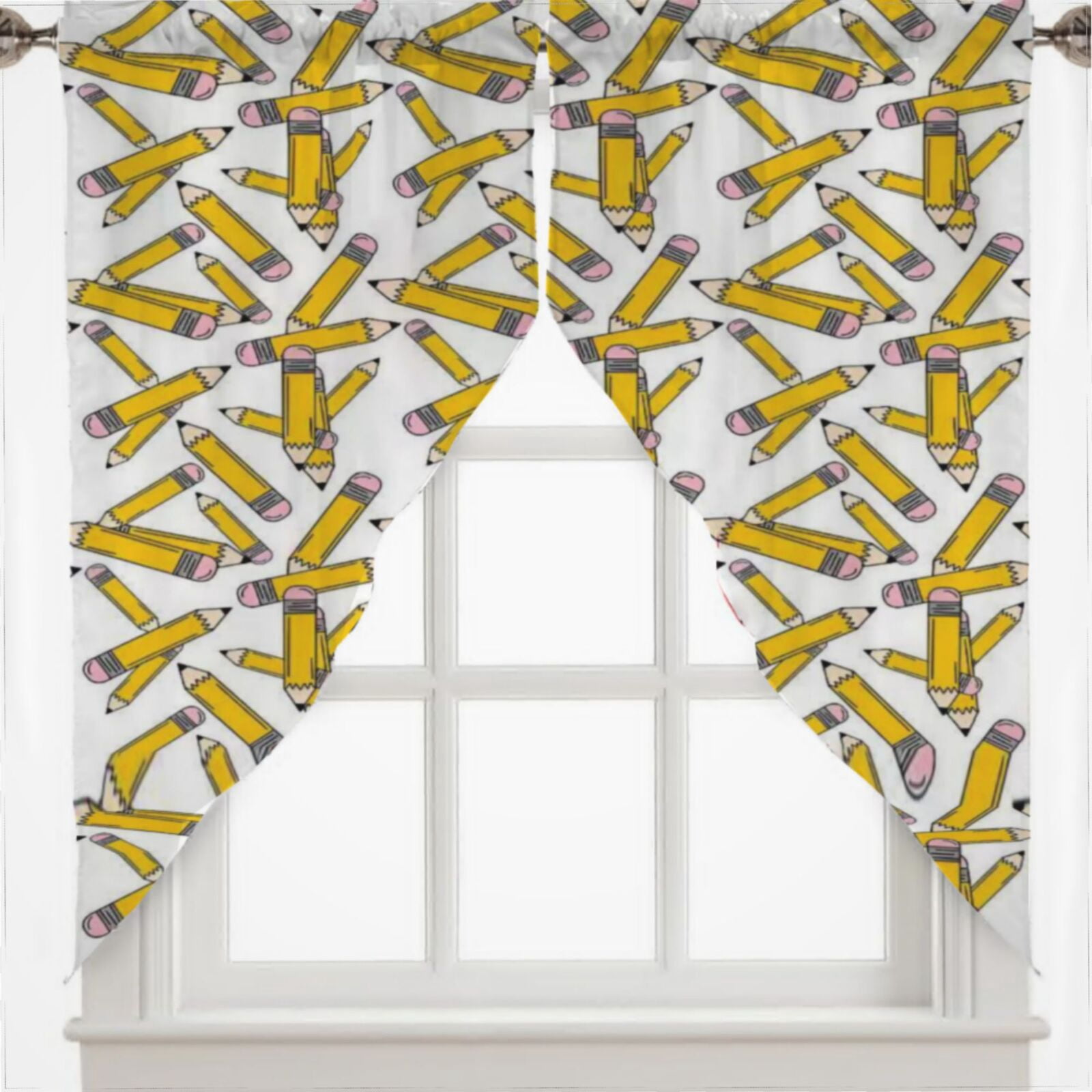 Teacher Pencils Swag Valances For Windows 2 Pack For Kitchen Living ...