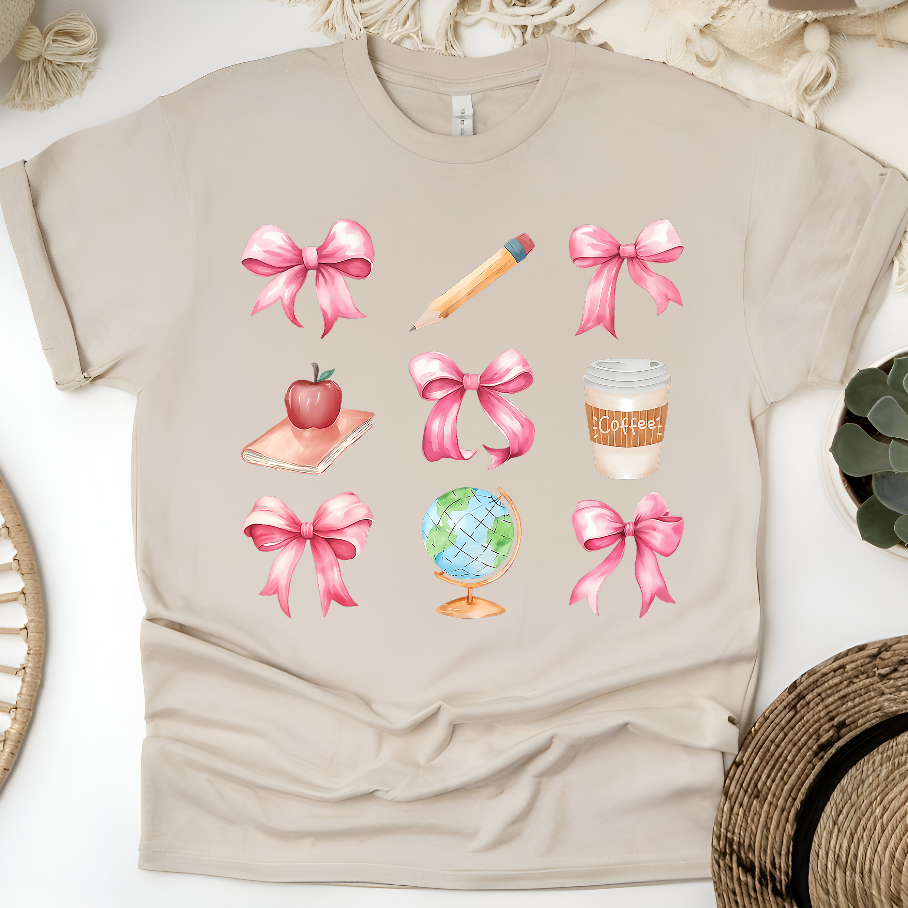 Teacher Pink Bow and Classroom Icons Shirt Cute Back to School Tee ...
