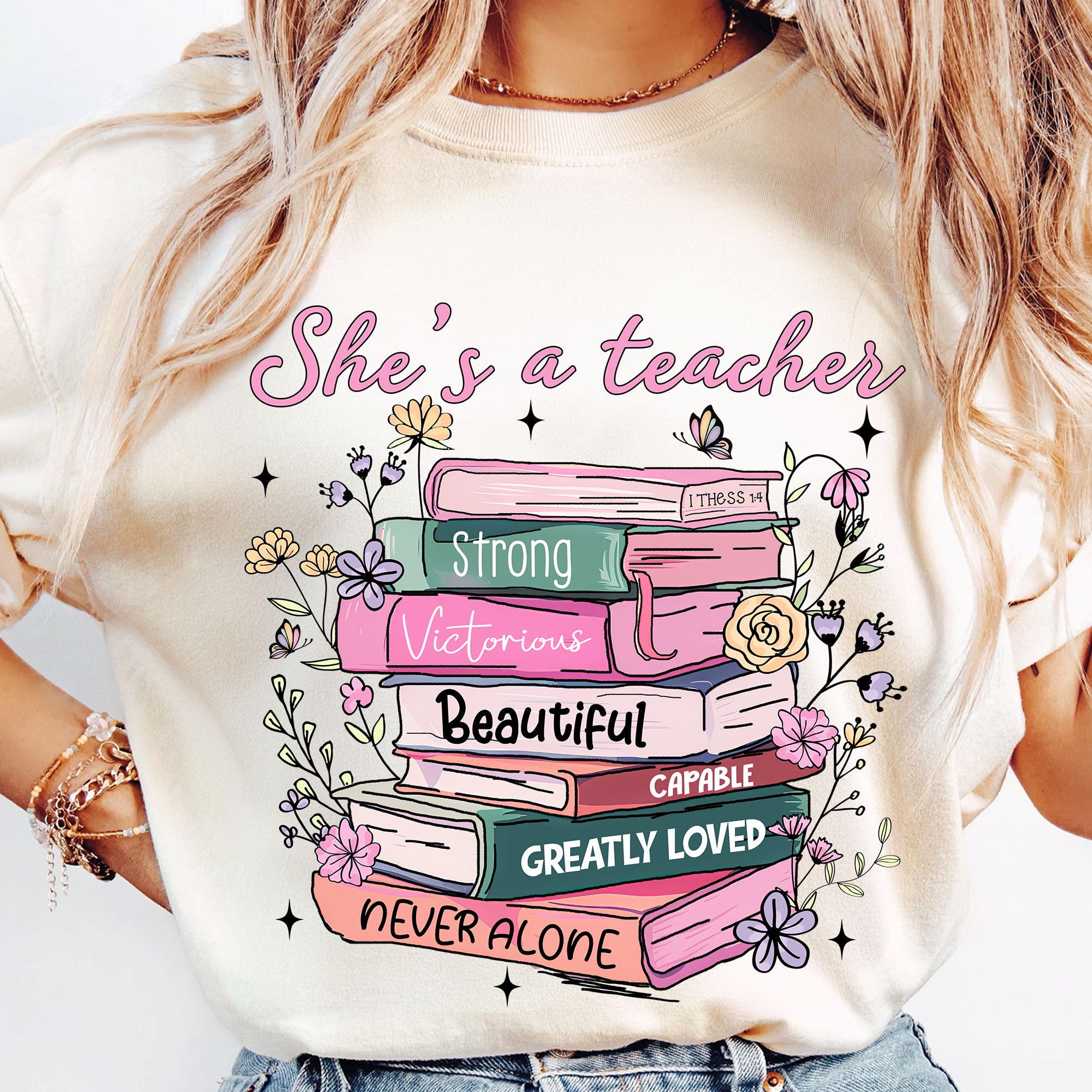 She Is Teacher Png, Book Stack Floral Png, Teacher Book Lover, Christian Teacher Sublimation ...