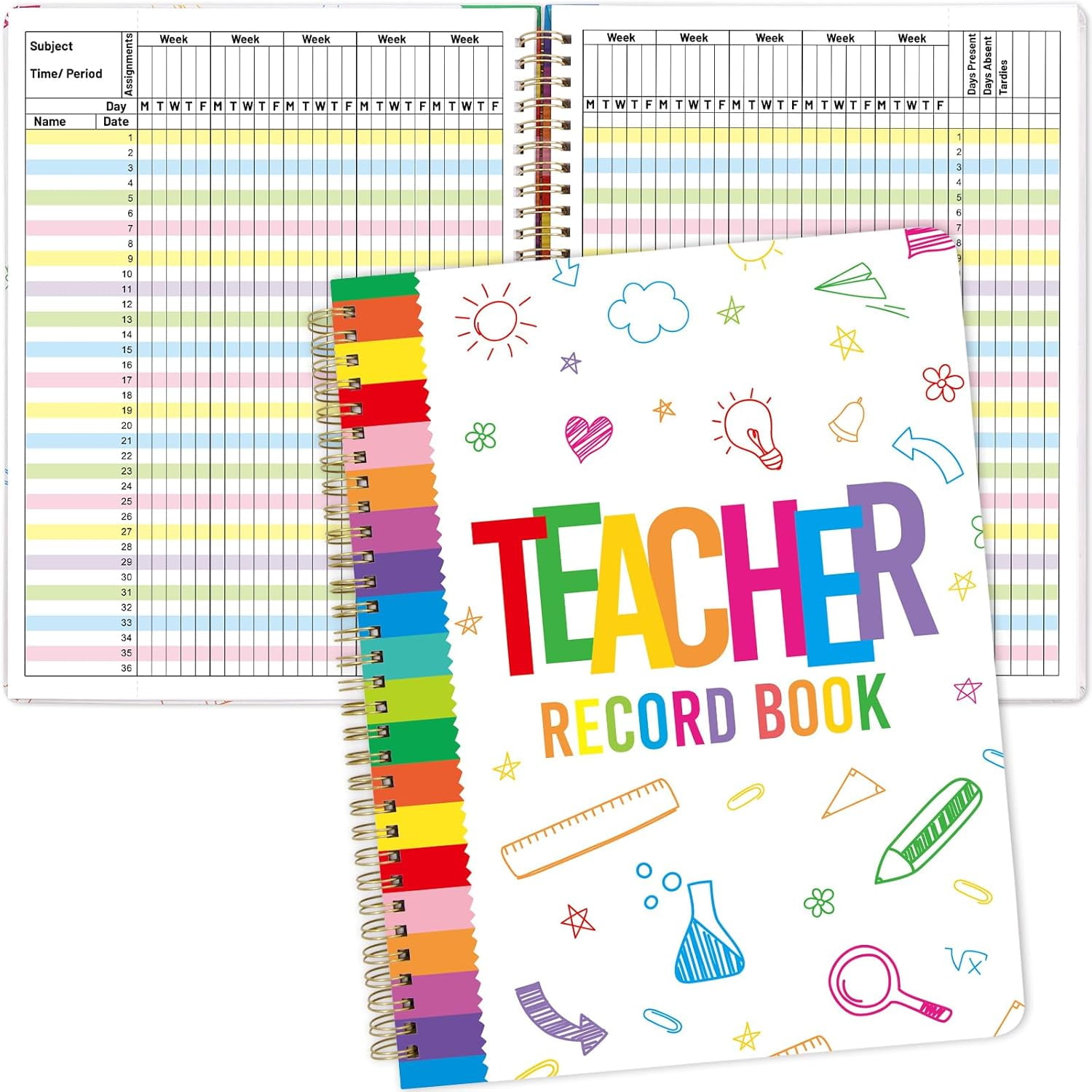 Teacher Record Book Rainbow Class Grade Book for Teacher Assignments ...