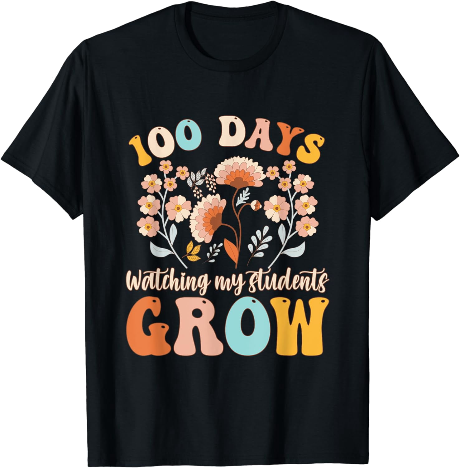 Teacher Retro Groovy 100 Days Happy 100th Day Of School T-Shirt ...