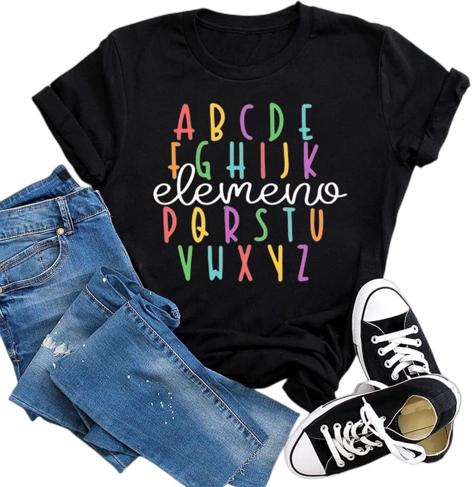 Teacher Shirt ABC Alphabet Elemeno Women Letter Print Graphic Tee Tops ...