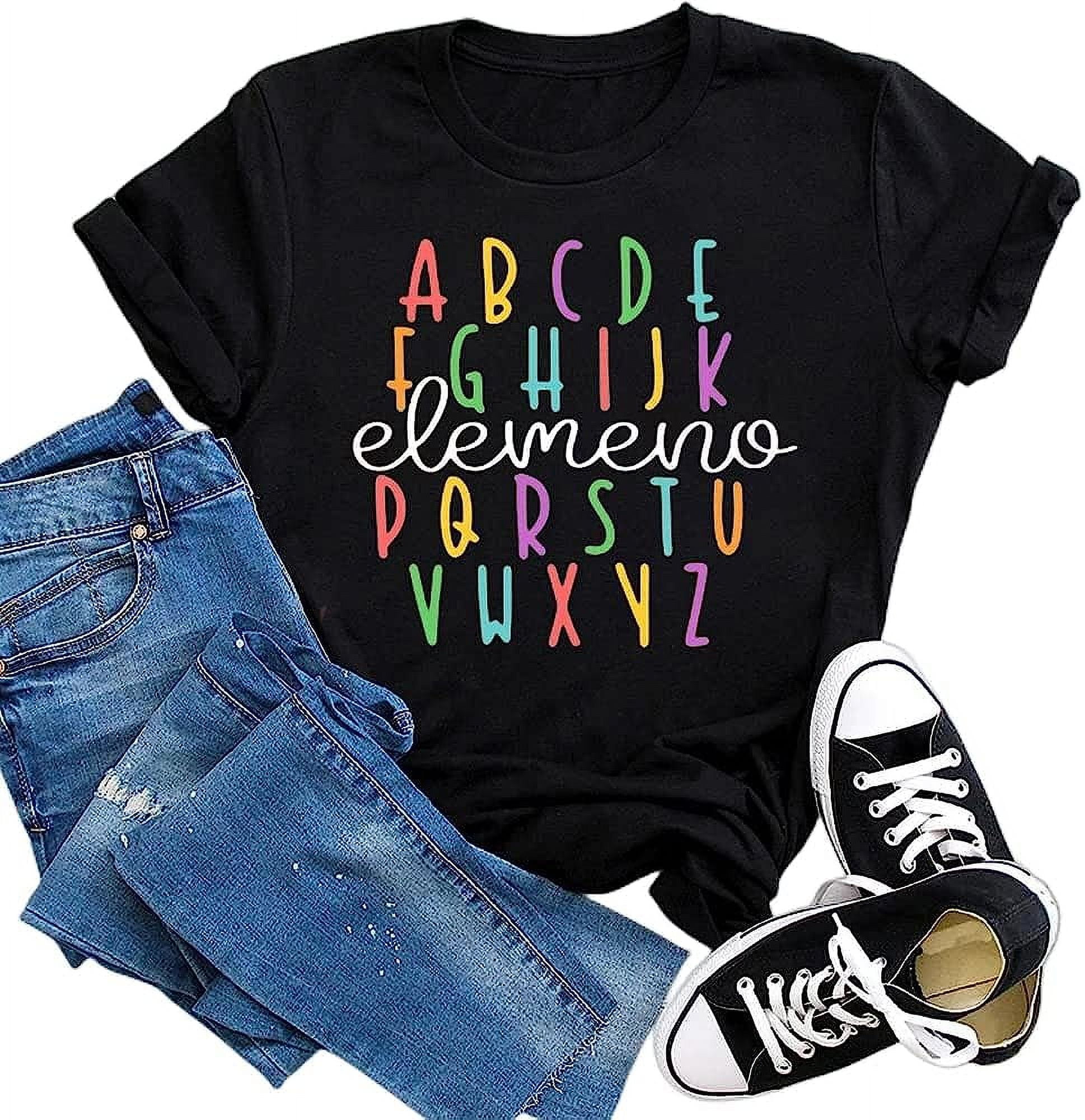 Teacher Shirt ABC Alphabet Elemeno Women Letter Print Graphic Tee Tops ...