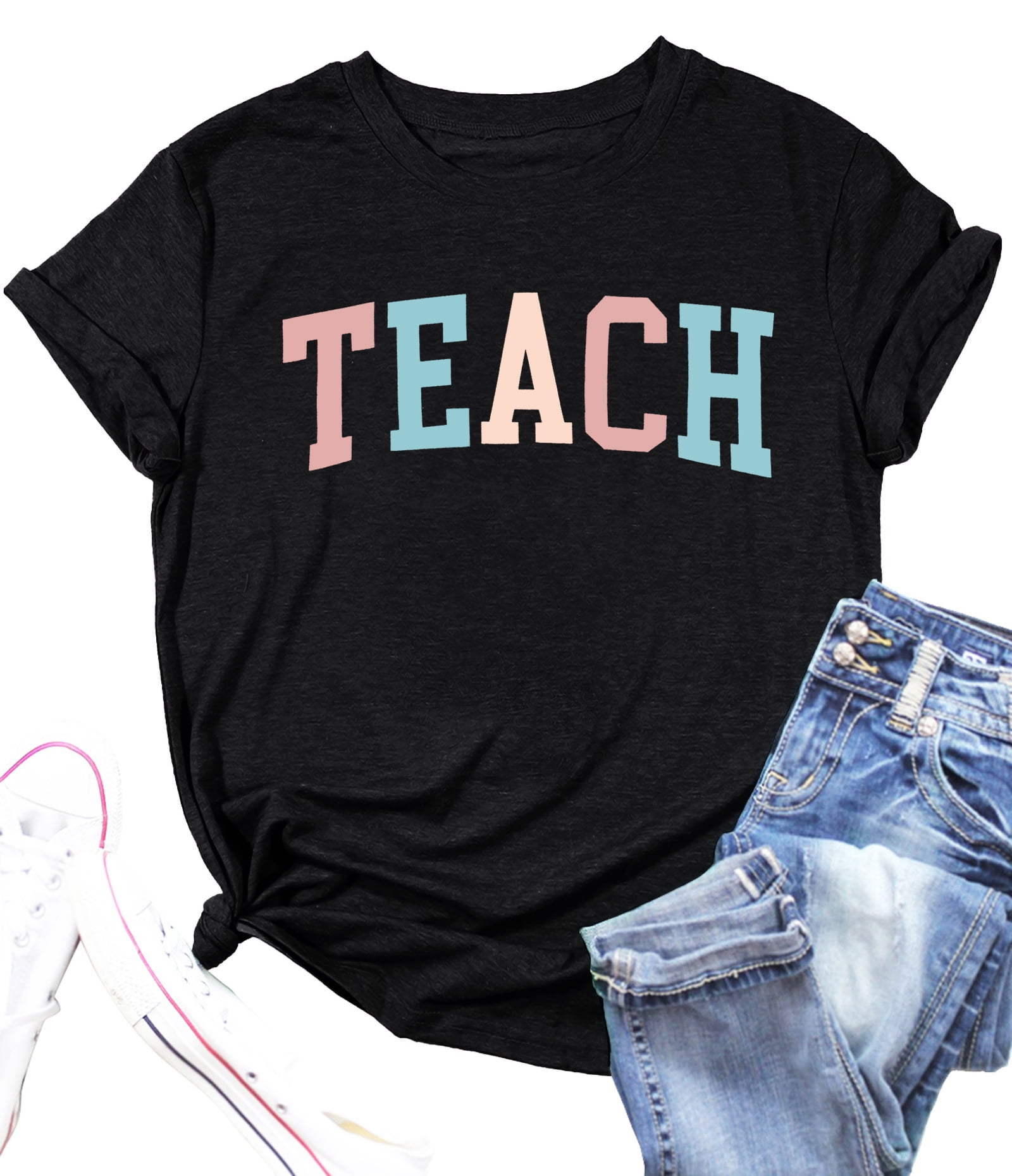 Teacher Shirts Women Funny Teach Printed Graphic Tshirt Short Sleeve T ...