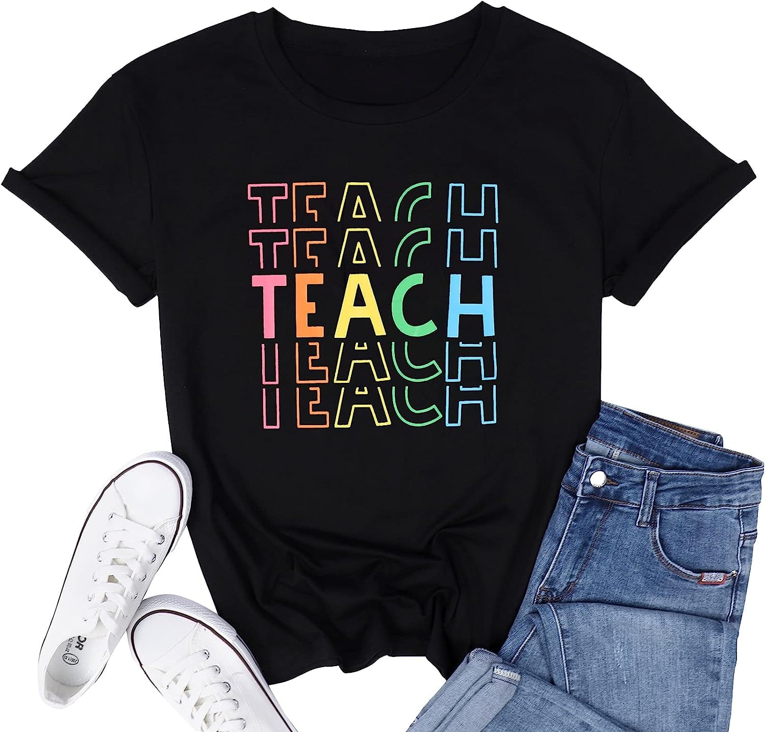 Teacher Shirts Women Neon Teach Shirt Teaching Graphic T-Shirt Summer ...