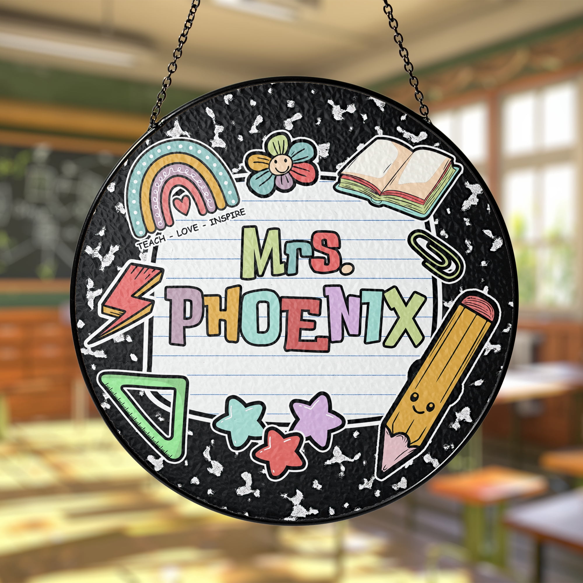 Teacher Stained Glass Window Hanging, Colorful Back to School ...