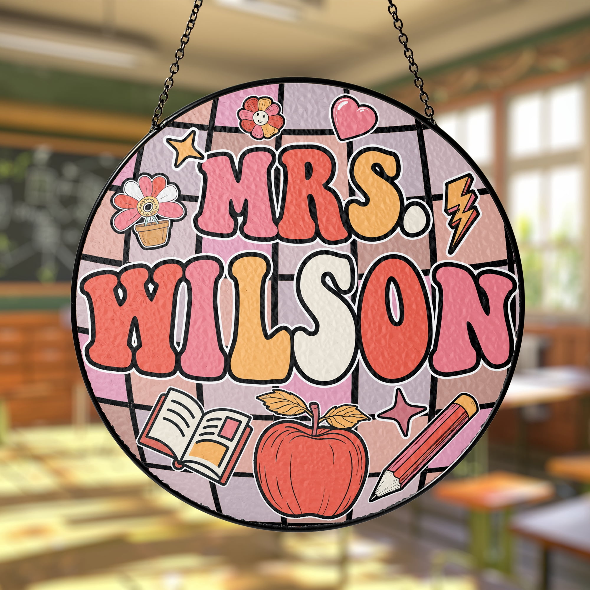 Teacher Stained Glass Window Hanging, Colorful Back to School ...