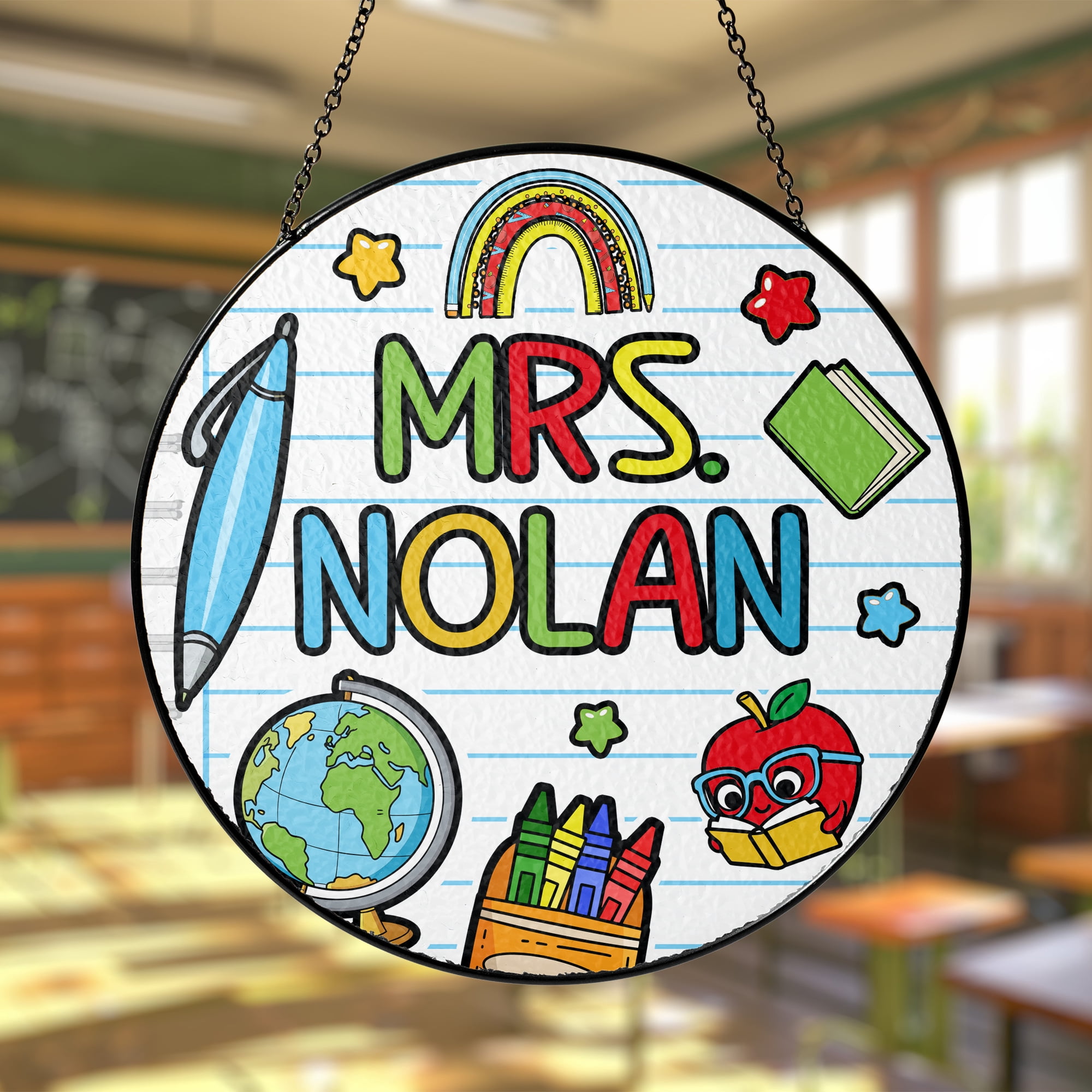 Teacher Stained Glass Window Hanging, Colorful Back to School ...