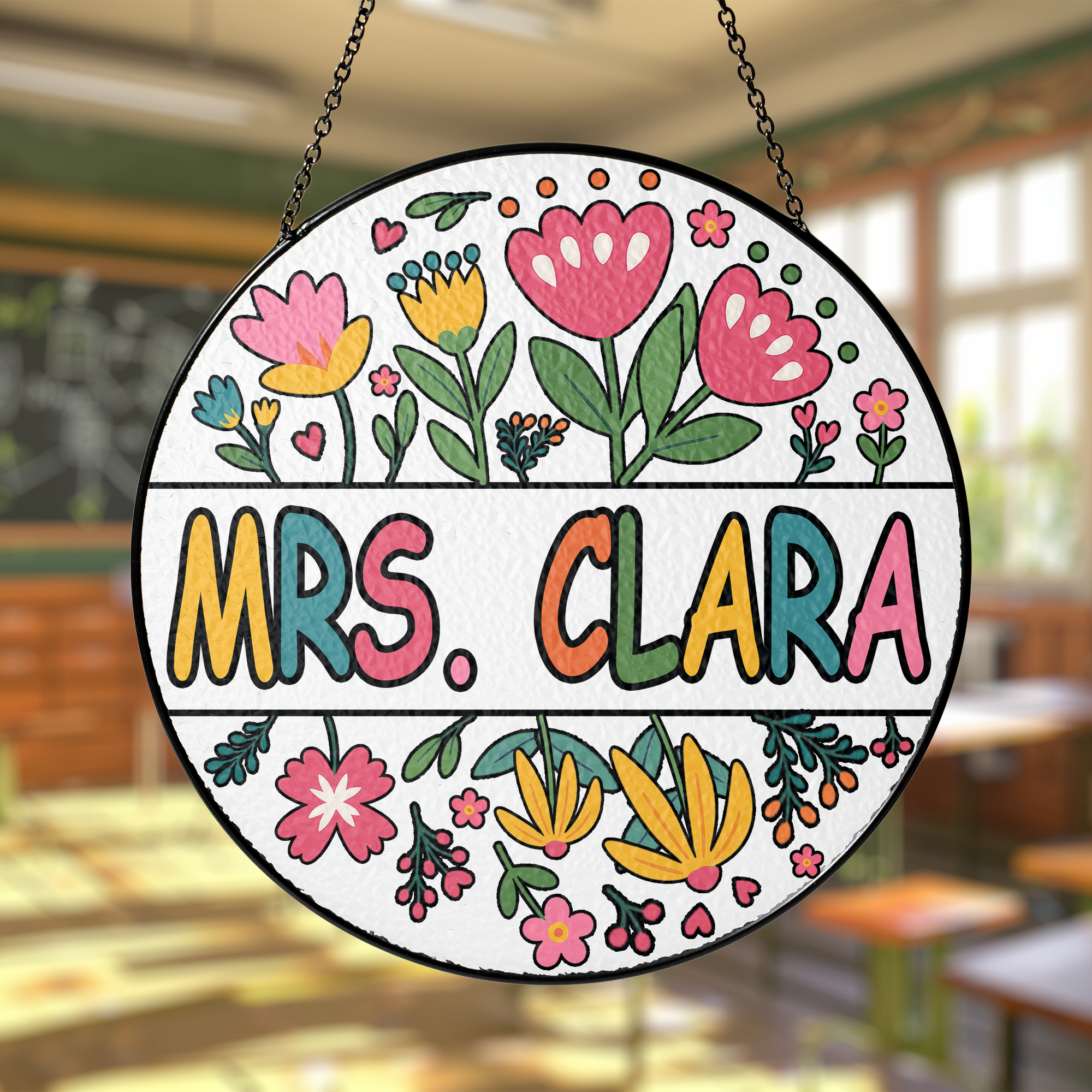 Teacher Stained Glass Window Hanging, Colorful Back to School ...