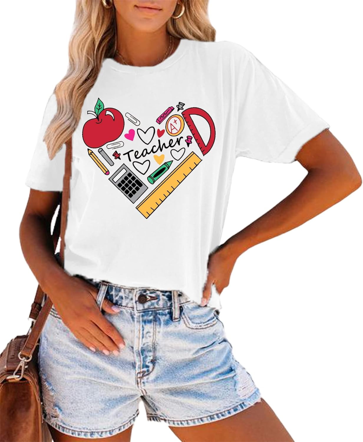 Teacher T Shirt for Women Funny Teaching Heart Graphic Tee Tops Teacher ...