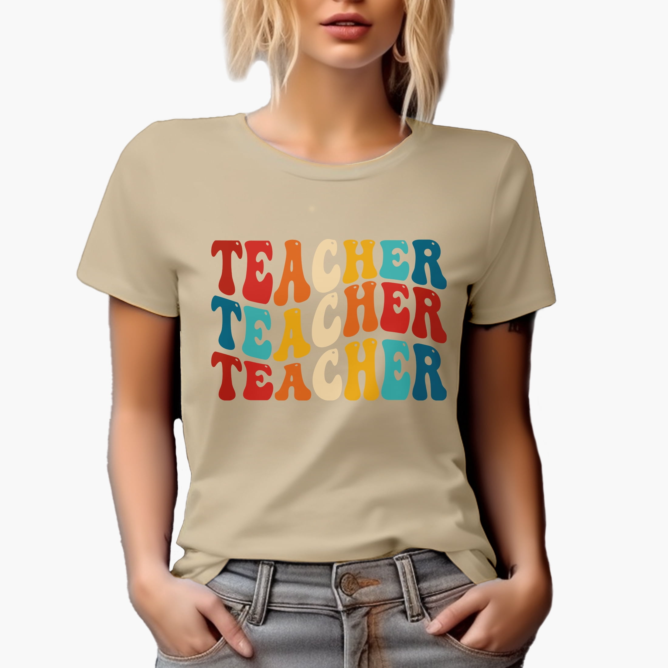 Teacher, Teaching Profession Themed, Groovy Retro Wavy Text Merch Gift ...