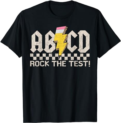 Teacher Testing Retro ABCD Rock The Test Day Funny School T-Shirt ...