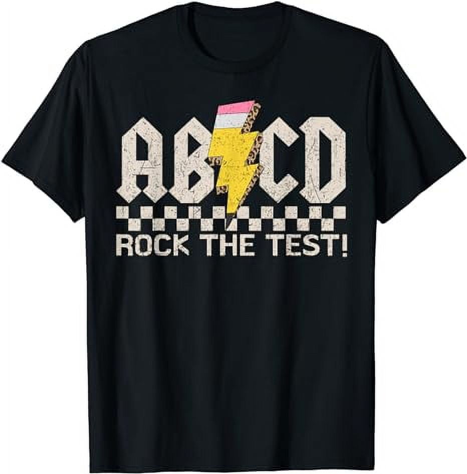 Teacher Testing Retro ABCD Rock The Test Day Funny School T-Shirt ...