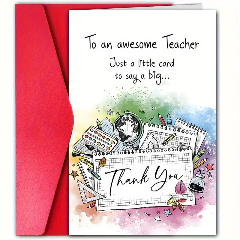 Thank You Teacher Card – "To an Awesome Teacher" Design – Colorful Art ...