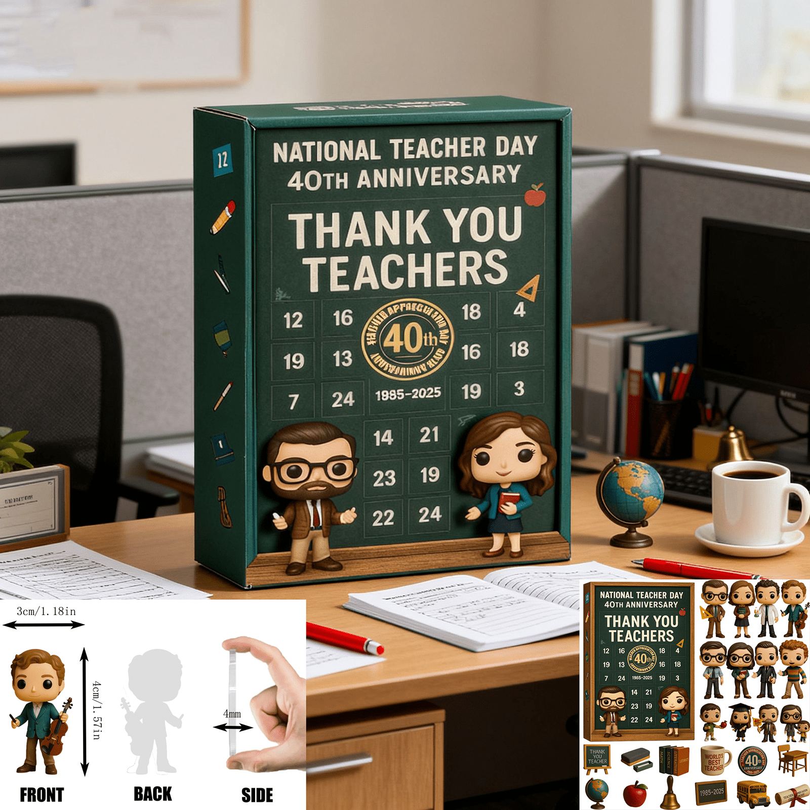 Teacher Themed Advent Calendar 2025, 2D Christmas Countdown with 24 ...