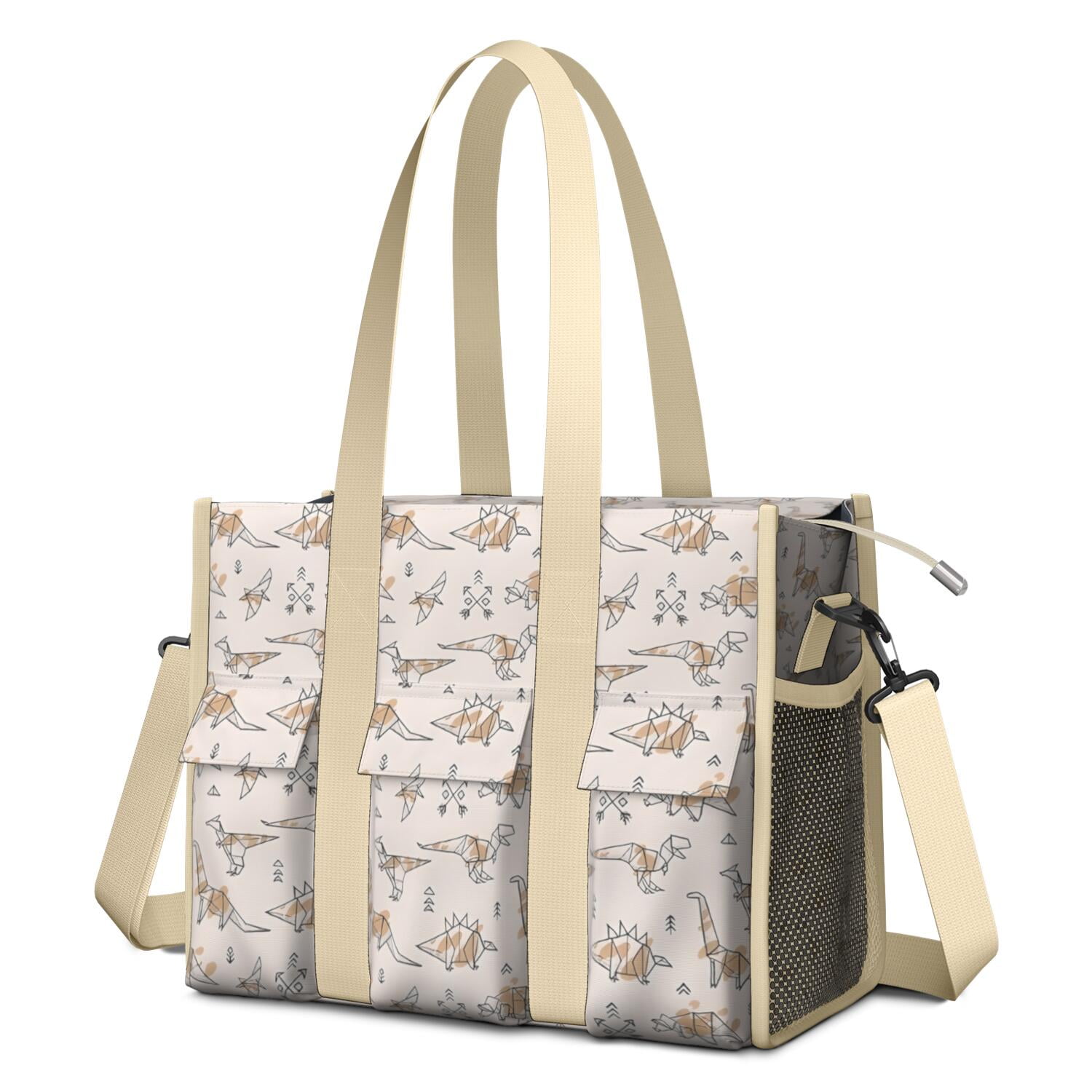 Teacher Tote Bag,Beige Origami Dinosaurs Geometric Pattern Teacher ...
