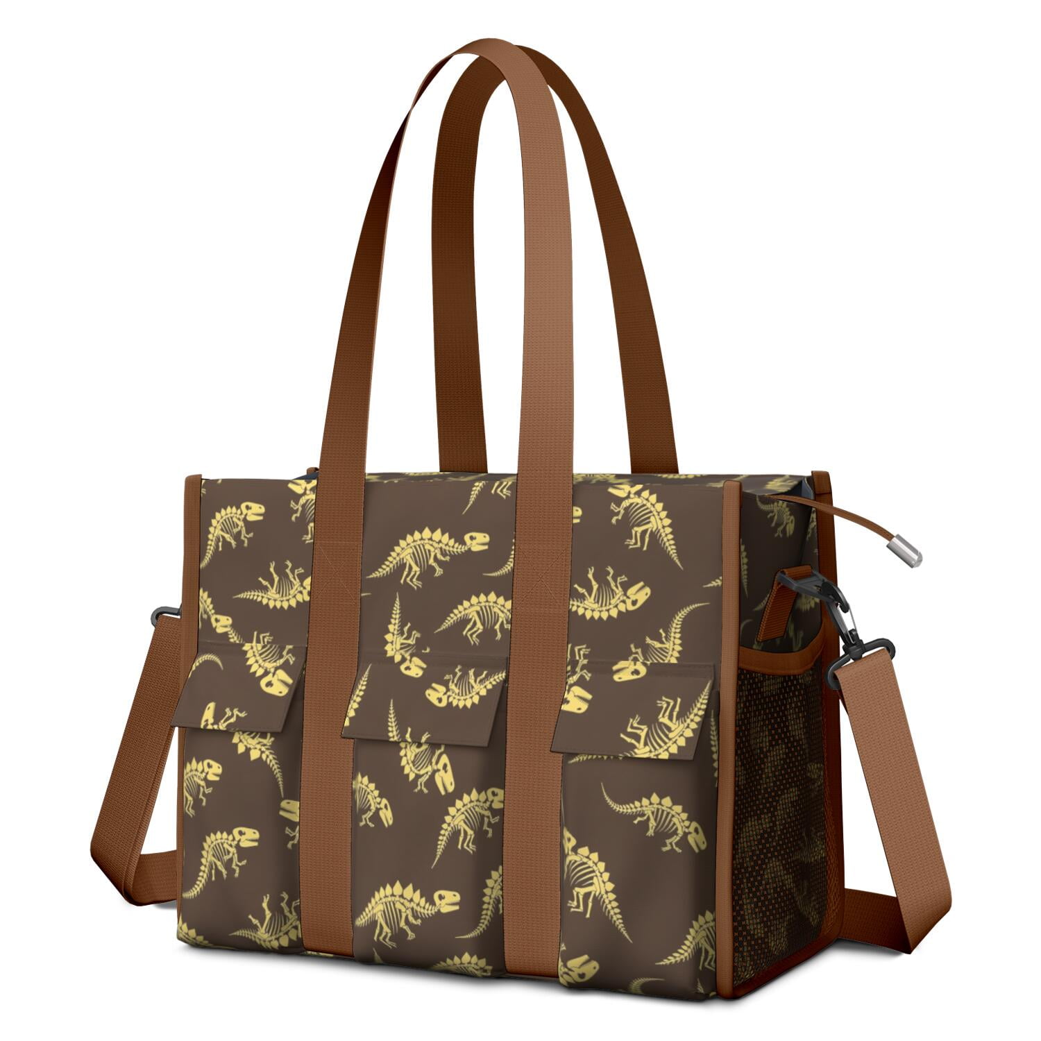 Teacher Tote Bag,Brown Cartoon Dinosaurs Skeletons Pattern Teacher ...