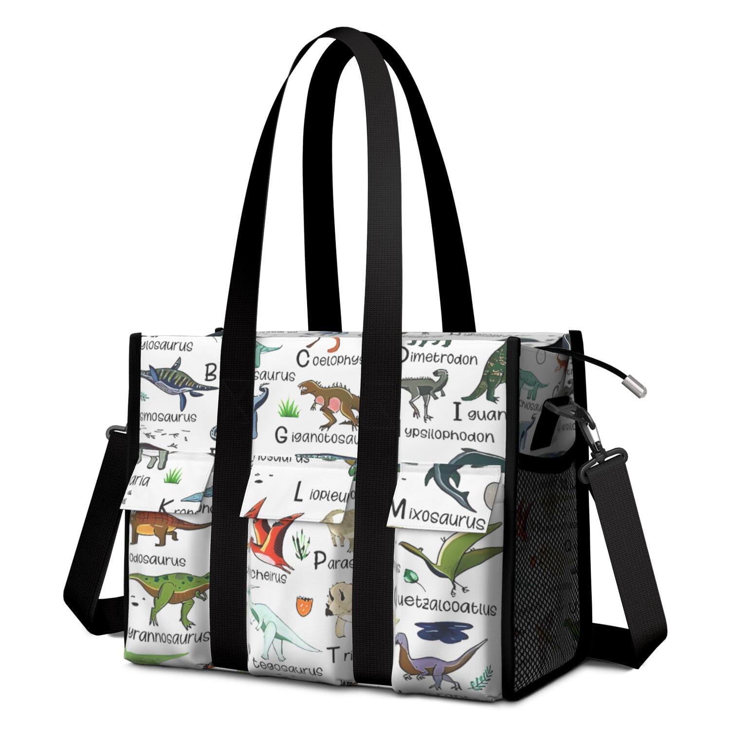 Teacher Tote Bag,Colorful Dinosaurs Alphabet Pattern Teacher Utility ...