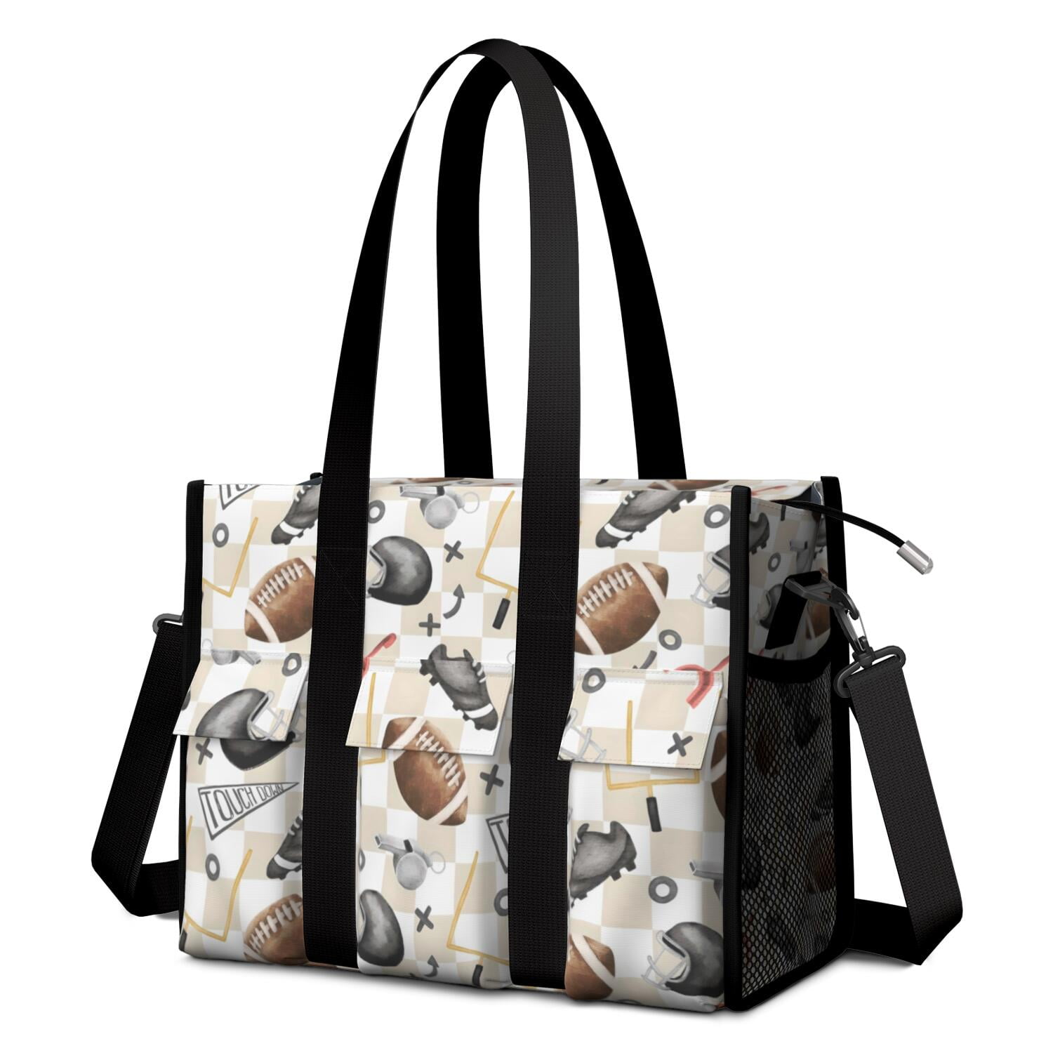 Teacher Tote Bag,Football Equipment Checkered Pattern Teacher Utility ...