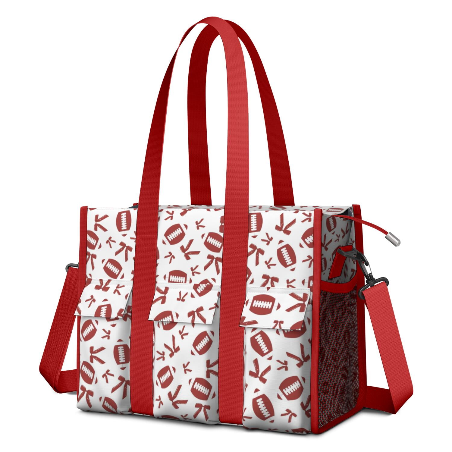 Teacher Tote Bag,Football and Ribbon Shapes Pattern Teacher Utility ...