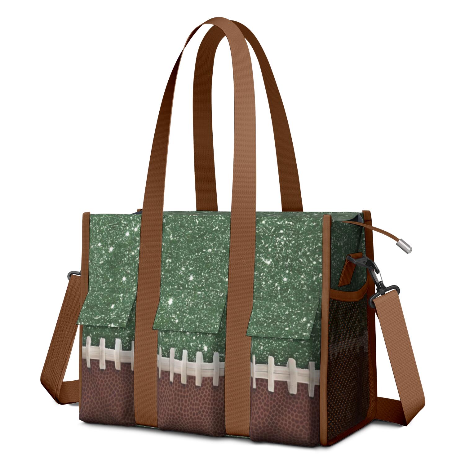 Teacher Tote Bag,Green and Brown Football Stitch Pattern Teacher ...