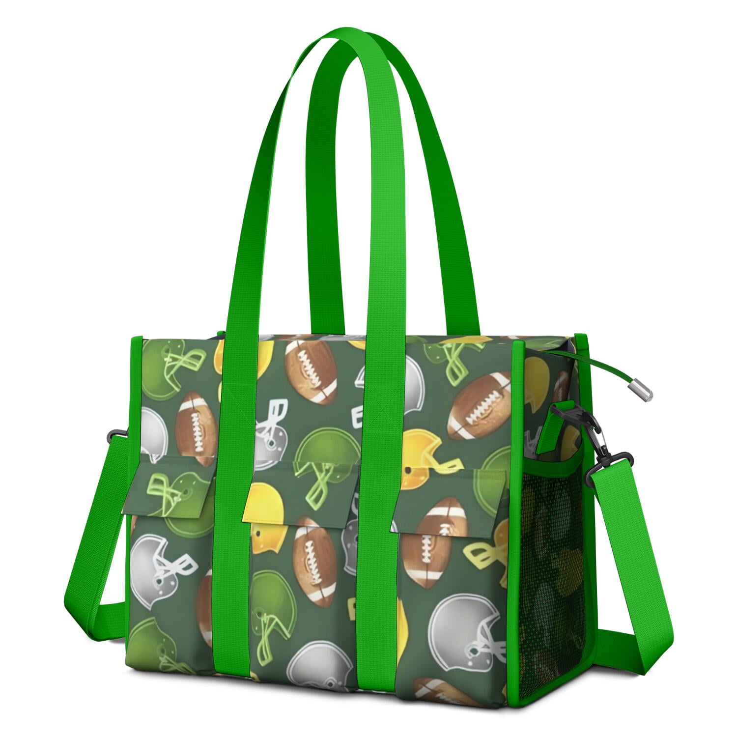 Teacher Tote Bag,Green Football Helmets and Balls Pattern Teacher ...