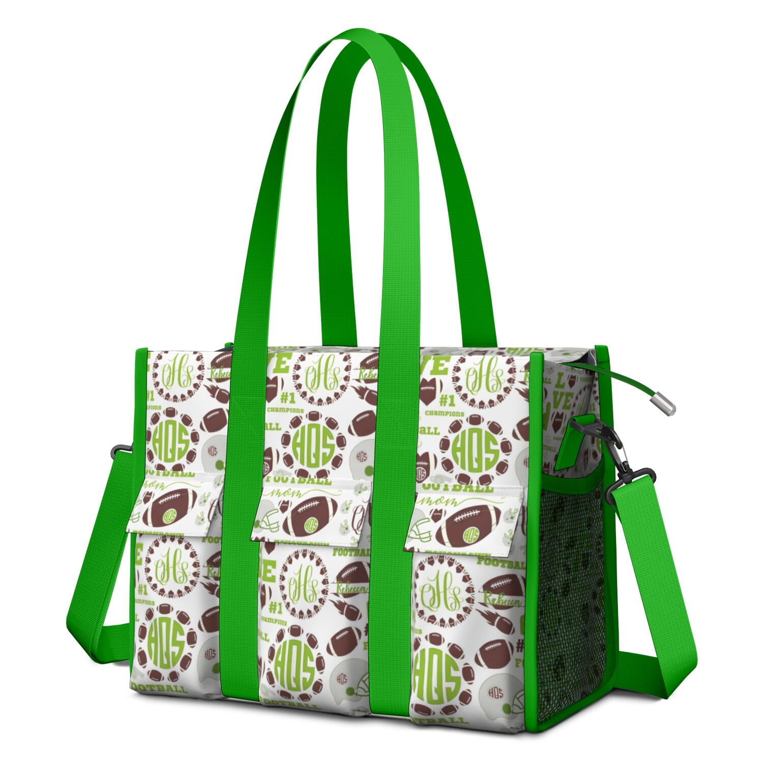 Teacher Tote Bag,Green Football Monogram Pattern Teacher Utility Tote ...