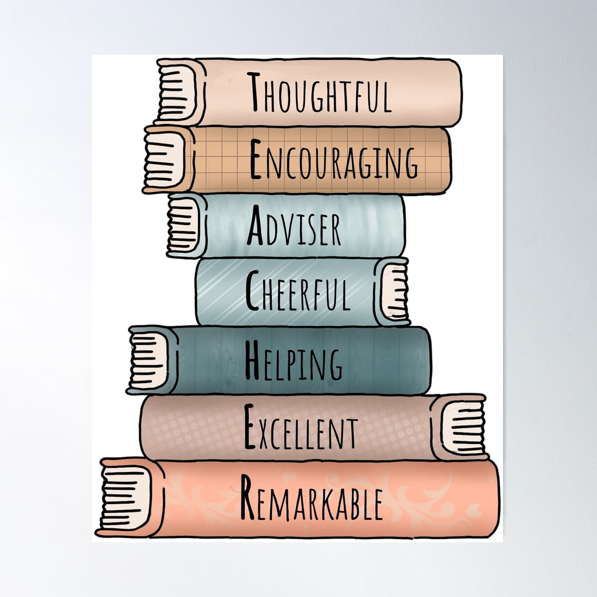 Teacher Treasures: Boho Bookstack Books Poster Wall Art, Modern Wall ...