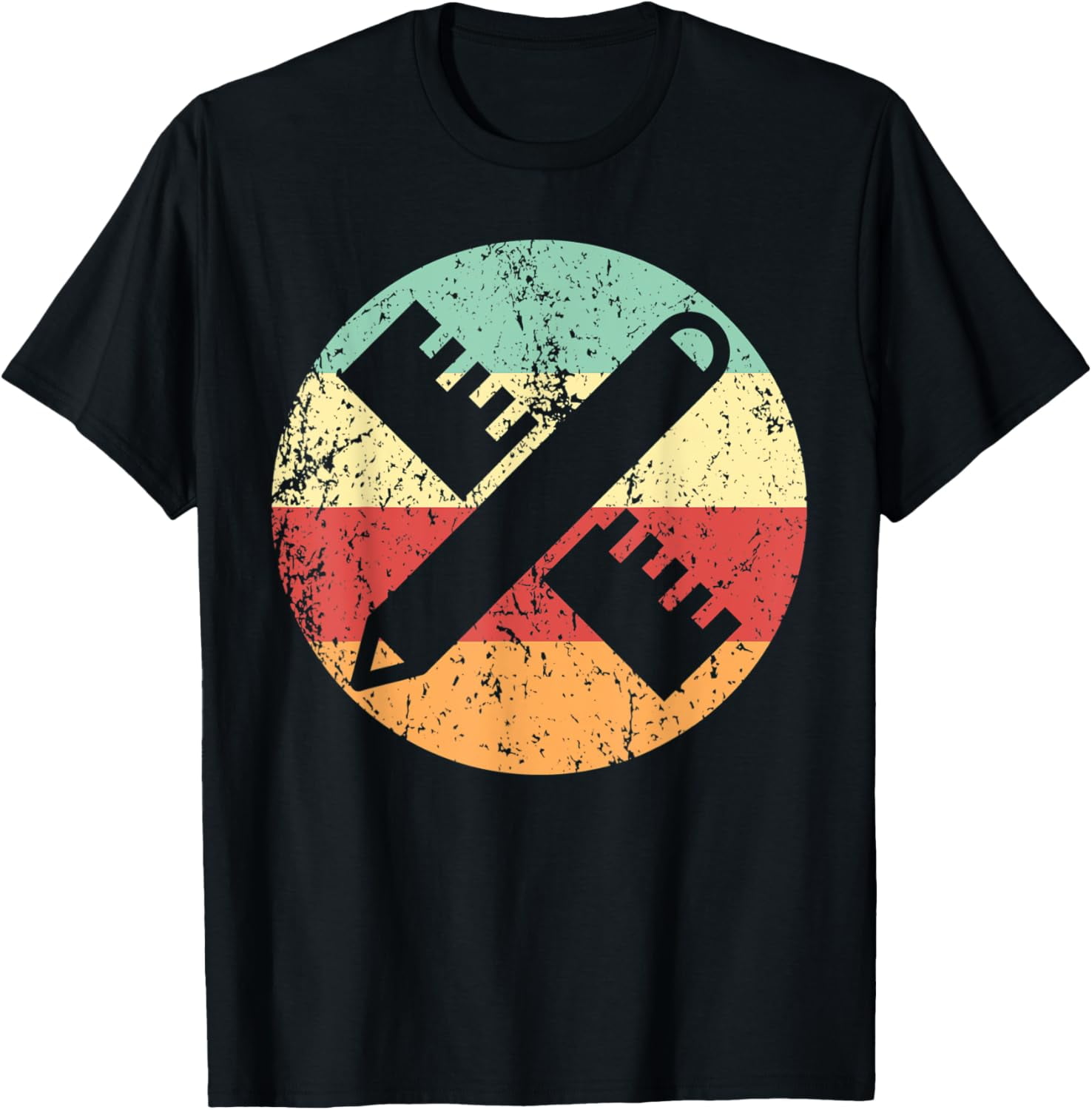 Teacher Vintage Ruler Pencil Cool Retro 1970's Style Circle T-Shirt ...