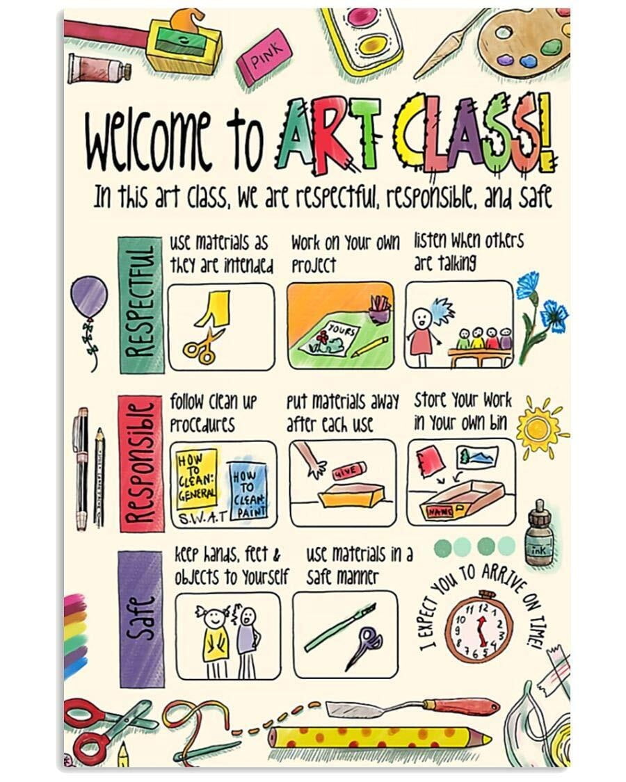 Teacher Welcome Art Class Poster, Unframed Decor, Class Rules, Teacher ...