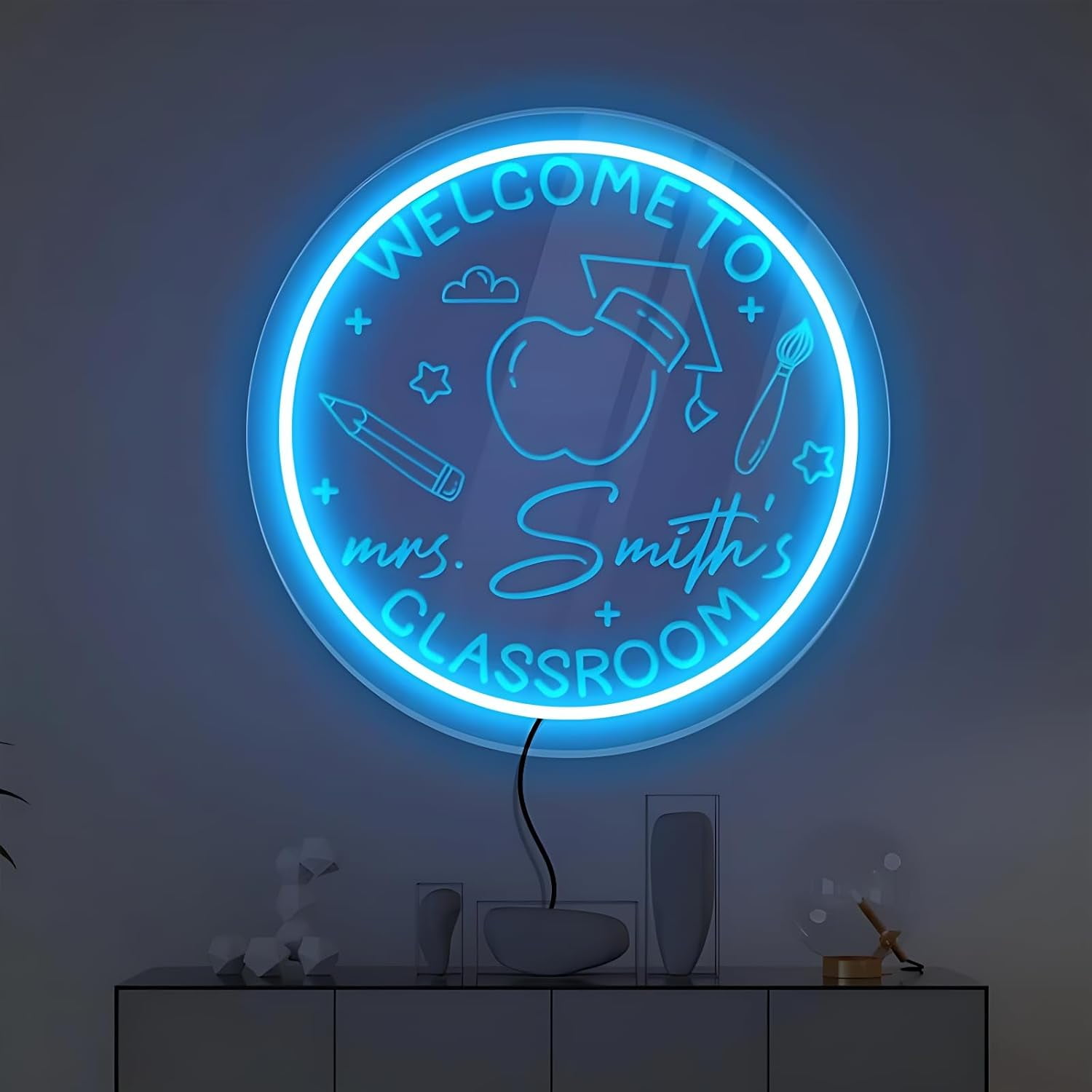 Teacher name neon sign, Custom teacher name sign, Teacher welcome signs ...