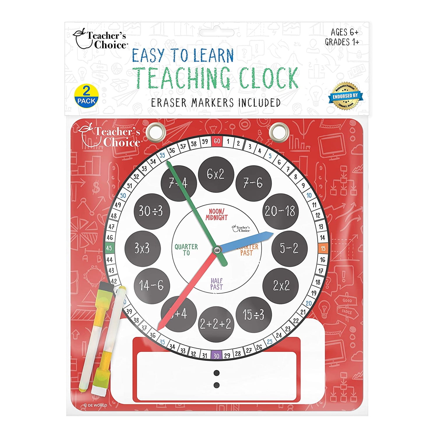 Teacher's Choice Writable Dry Erase Math Teaching Clock ( Red ...