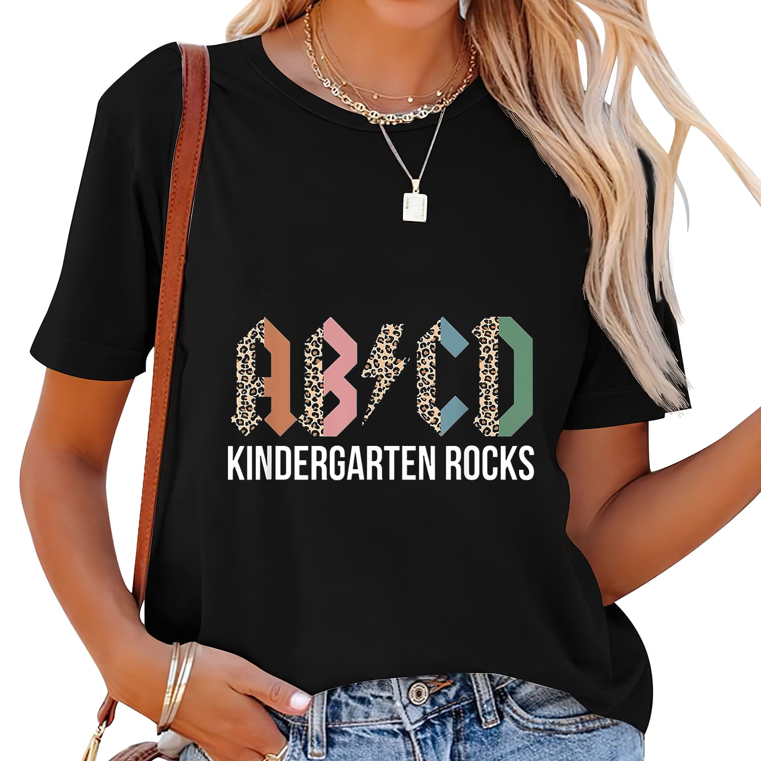 Teachers Abcd Rock Kindergarten Rocks Leopard Back To School T-Shirt ...