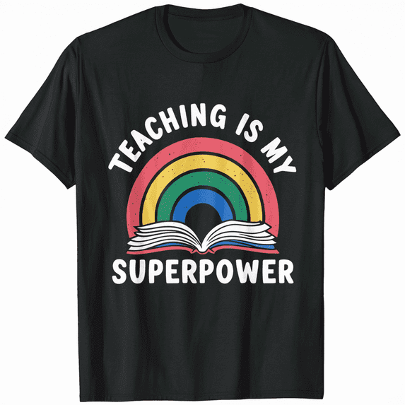 Teaching Is My Superpower Rainbow and Book Graphic Retro TShirt for ...