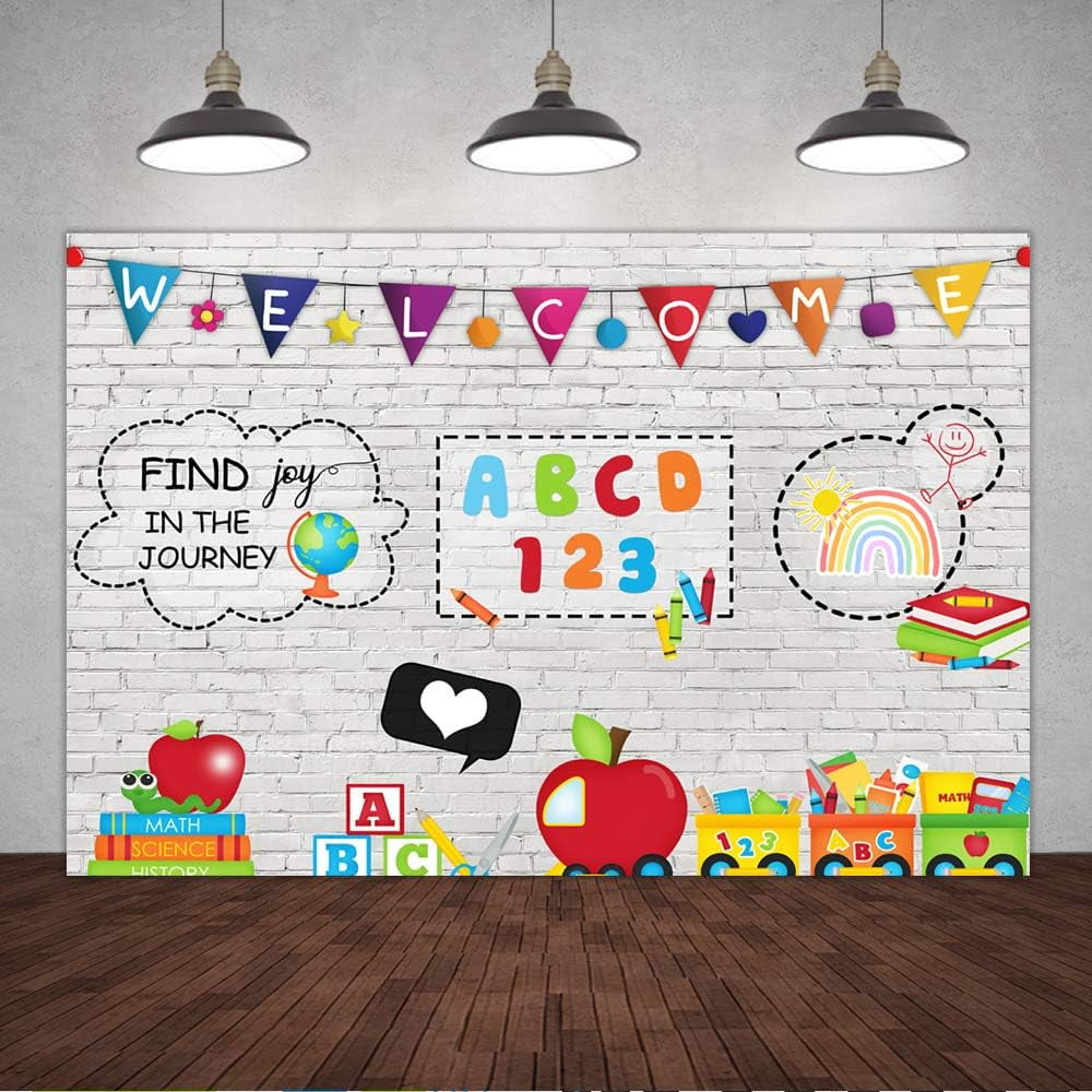 Teaching Online Teacher Welcome Photo Backdrop White Brick Wall Study ...