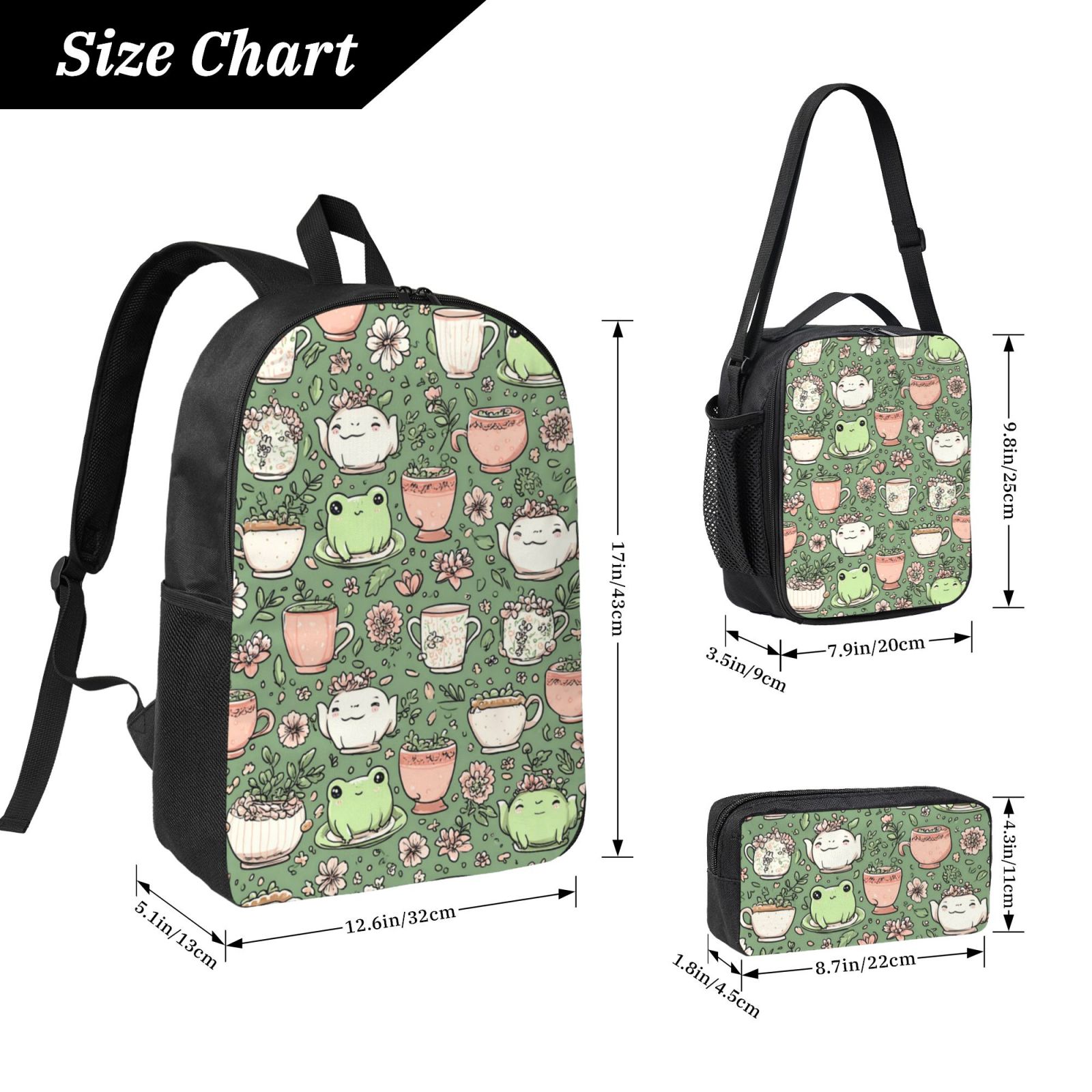 Teacup Green Frog Backpack 17 Inch Set with Lunch Bag and ...