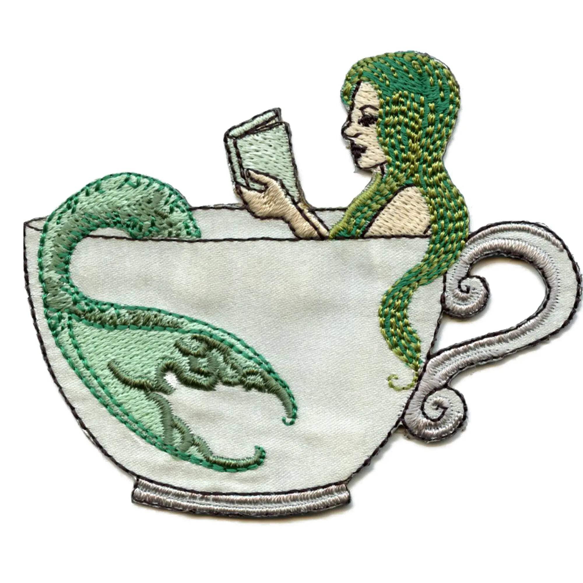 Teacup Mermaid Reading Patch Mythical Creature With Book Embroidered ...