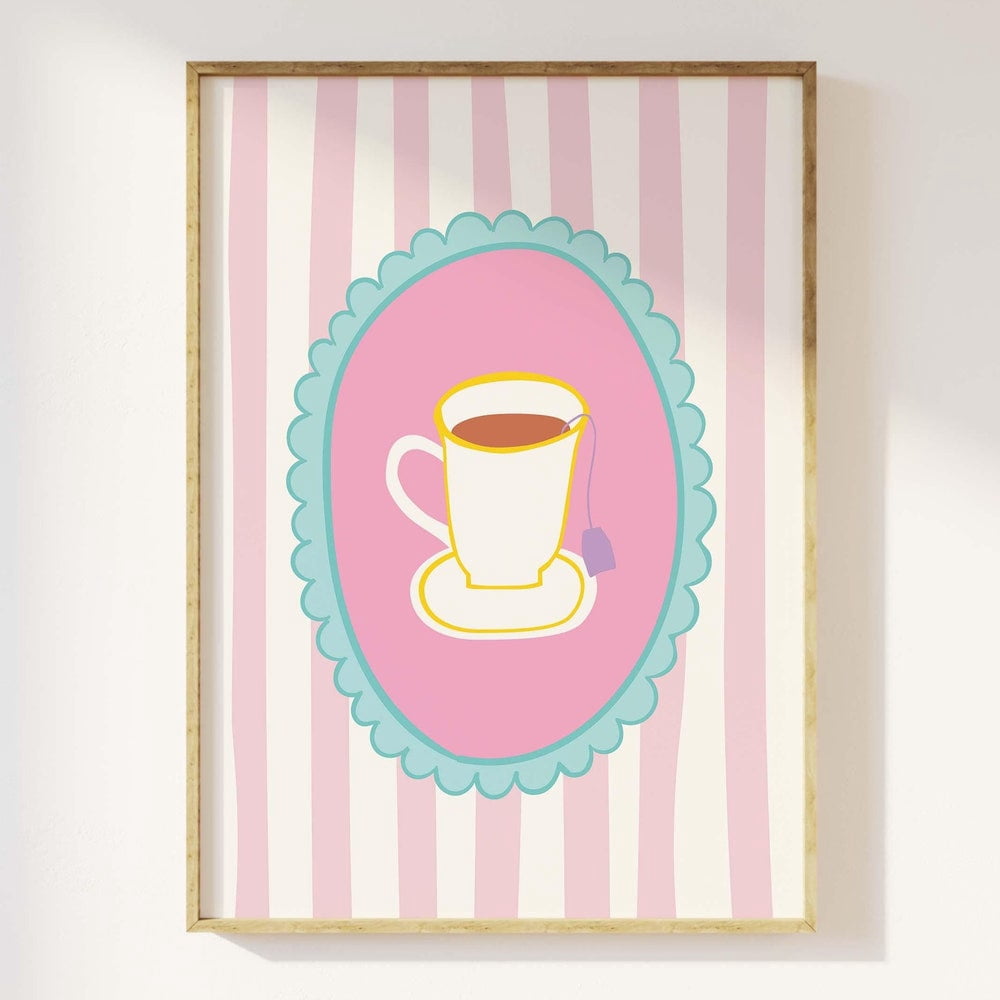 Teacup Print, Cute Tea Art Print, Trendy Kitchen Poster, Teacup Wall ...