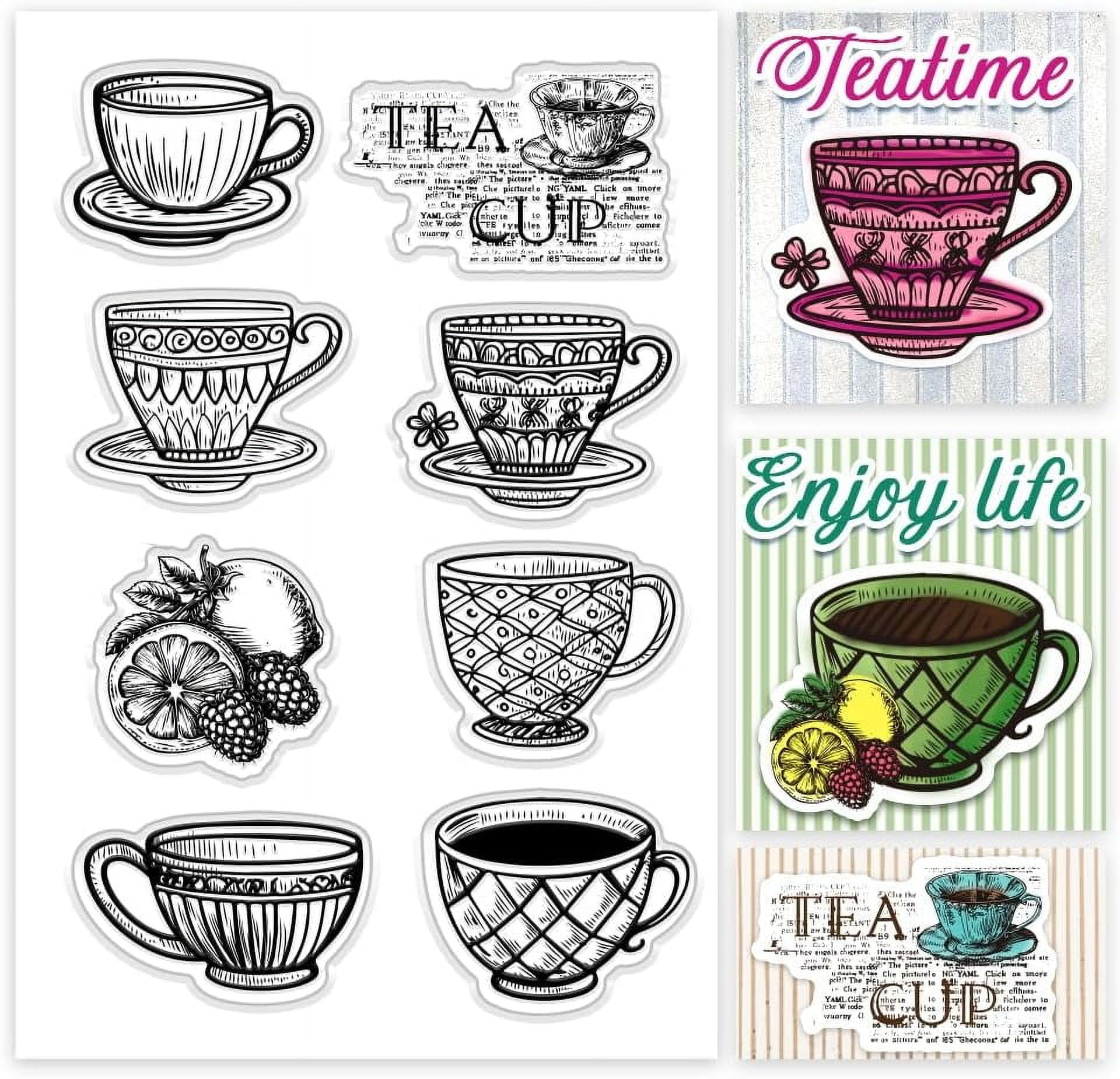 Teacups Clear Stamp Coffee Cups Silicone Rubber Stamp Transparent Craft ...