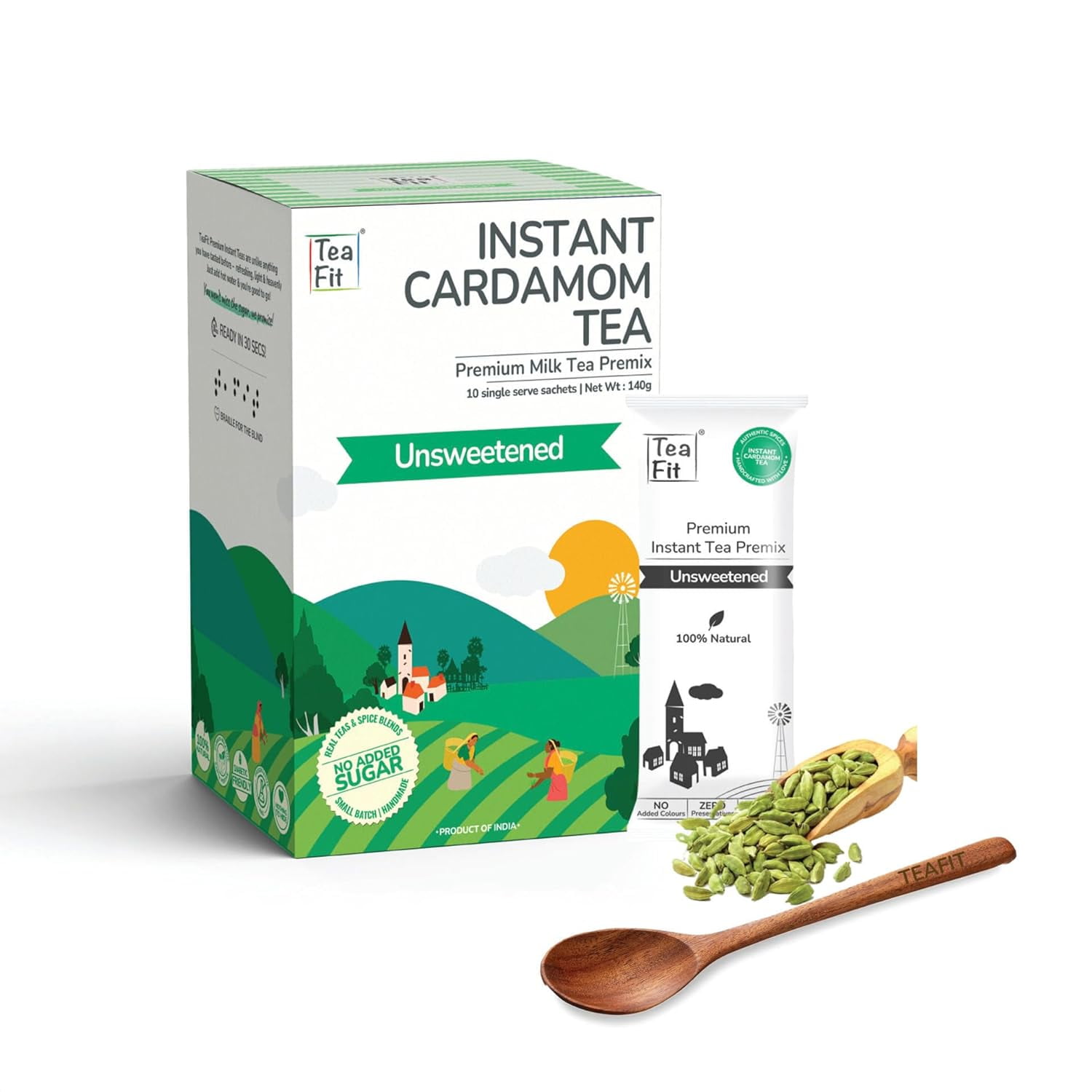Teafit Unsweetened Instant Cardamom Tea Premix - Pack Of 50 Sachets, 700gm, 24.6 Ounce | Premium ...