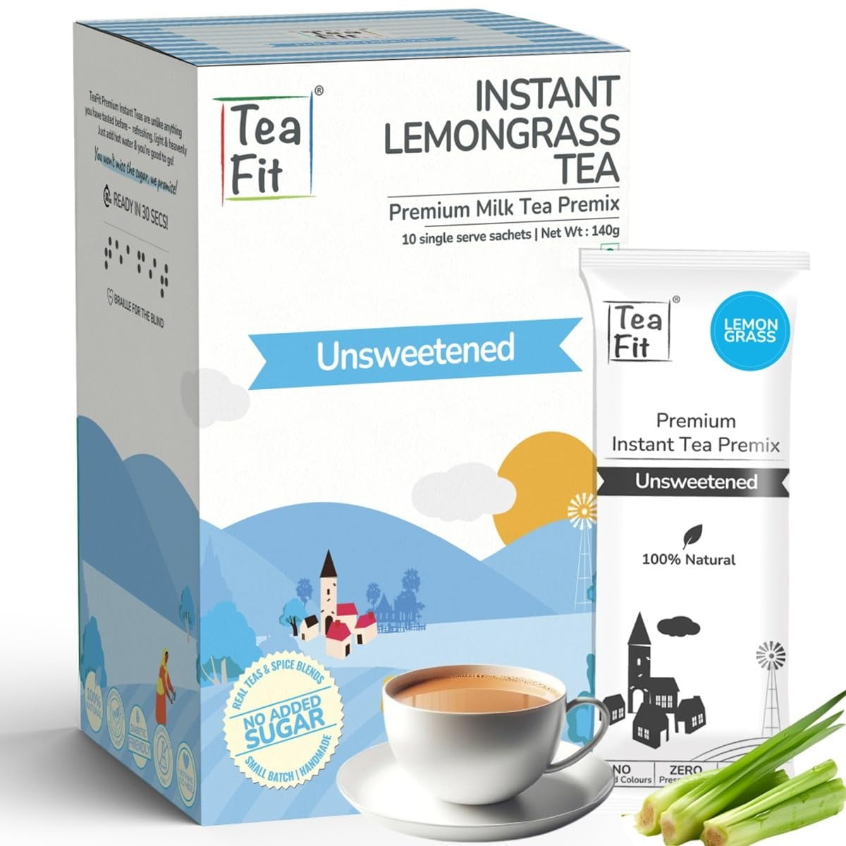Teafit Unsweetened Instant Lemongrass Tea Premix - Pack Of 10 Sachets ...