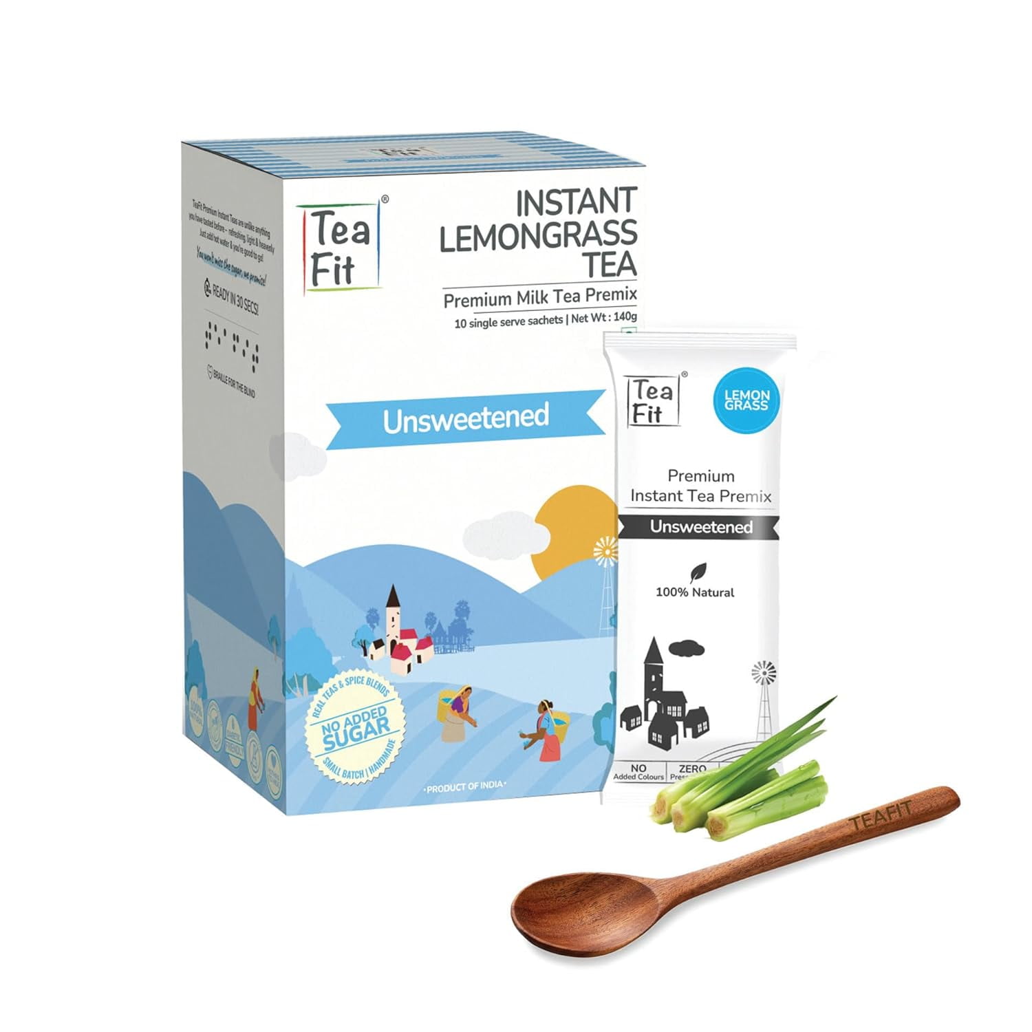 Teafit Unsweetened Instant Lemongrass Tea Premix - Pack Of 30 Sachets ...