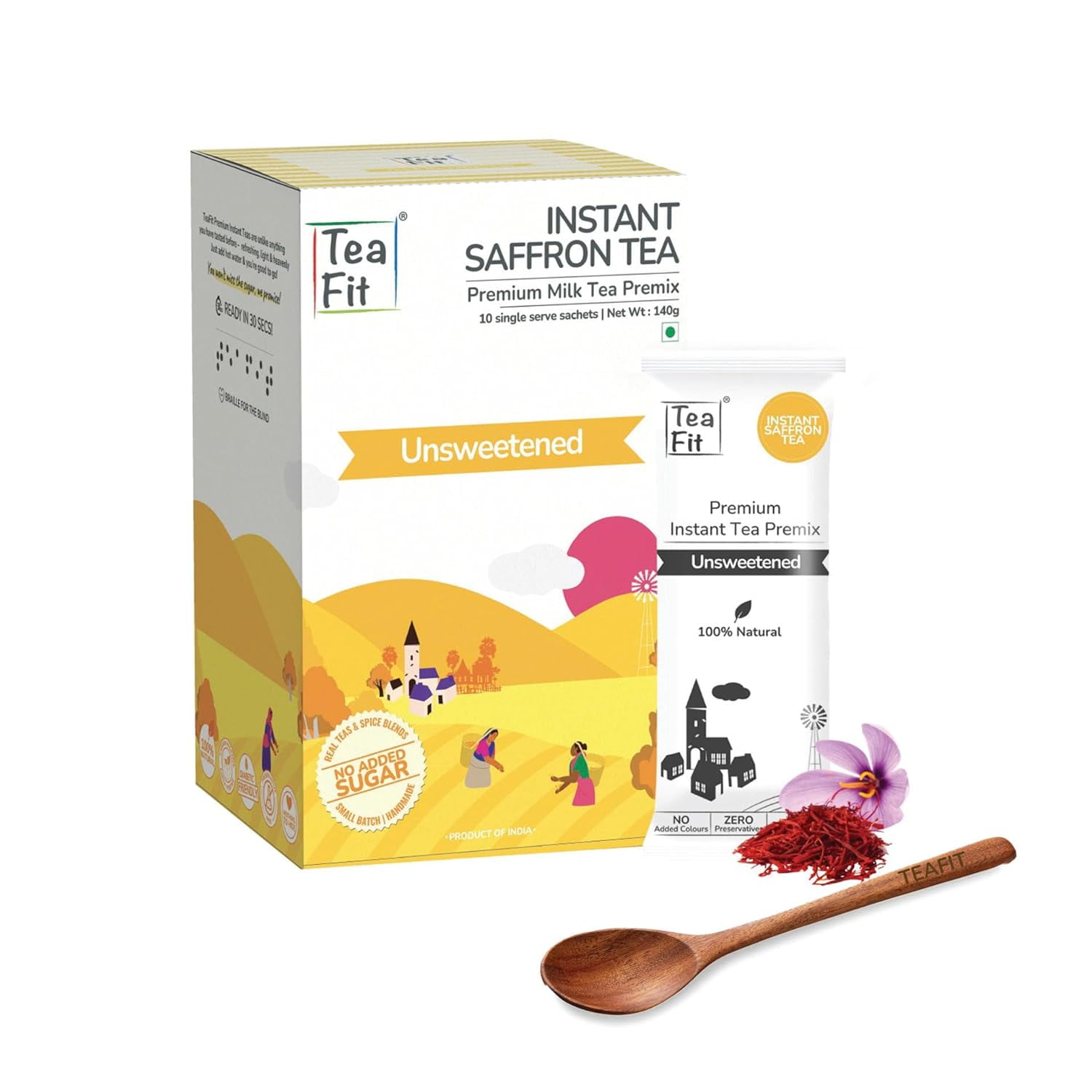 Teafit Unsweetened Instant Saffron Tea Premix - Pack Of 50 Sachets ...