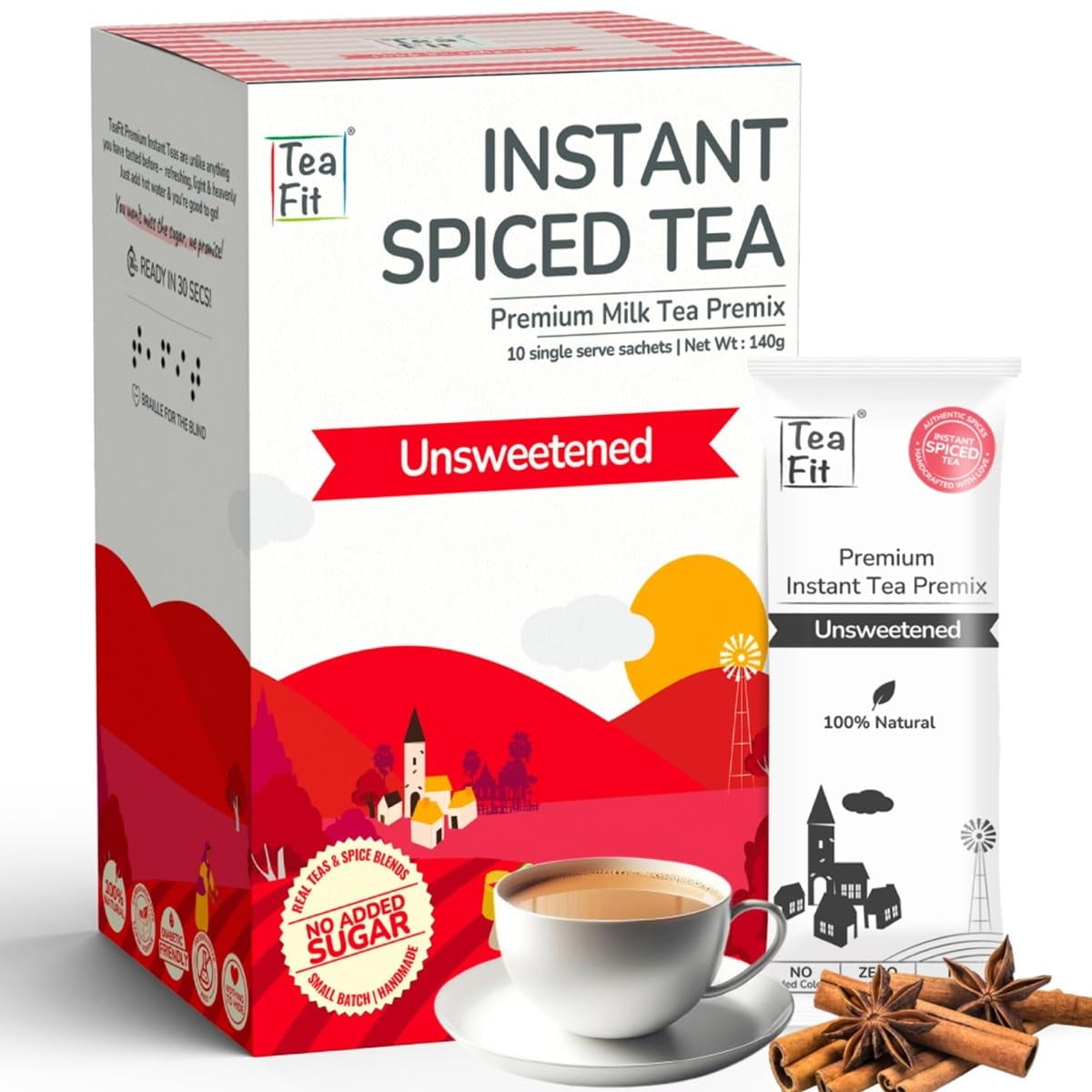 Teafit Unsweetened Instant Spiced Tea Premix - Pack Of 20 Sachets ...